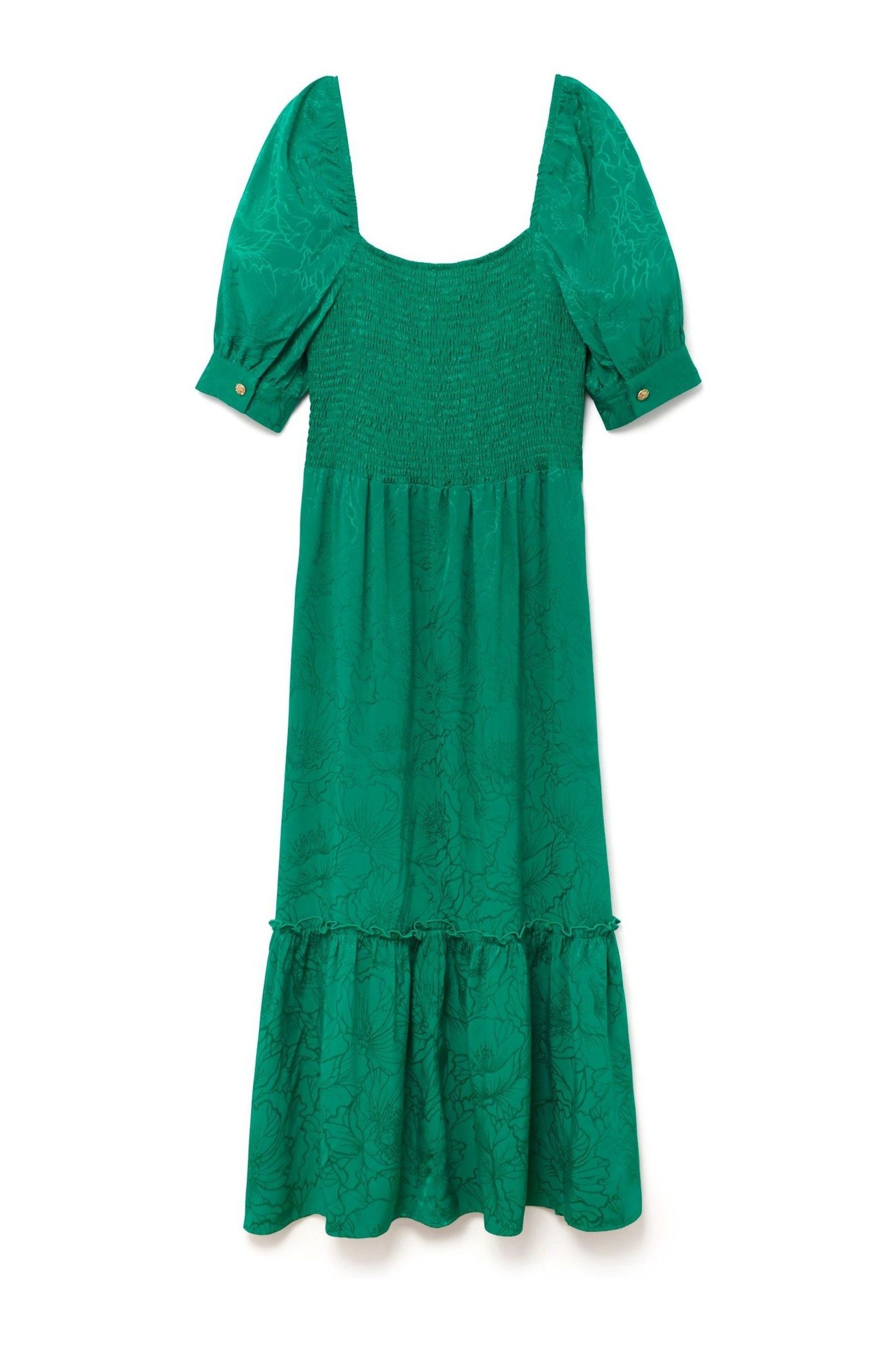 Buy Another Sunday Puff Sleeved Jacquard Midi Dress With Button Detail ...