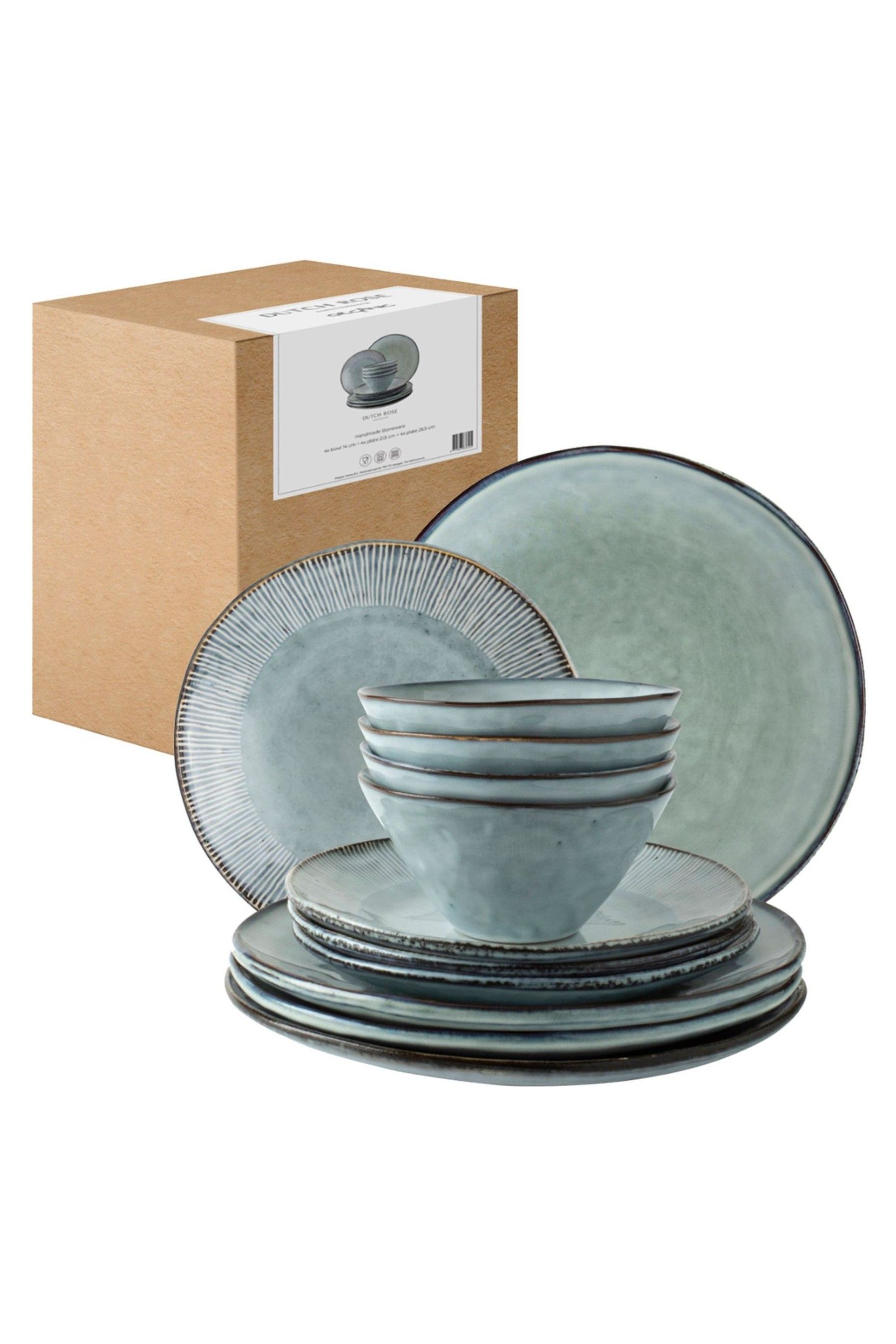 Buy Dutch Rose 12 Piece Blue Organic Dinner 12 Piece Dinner Set from ...