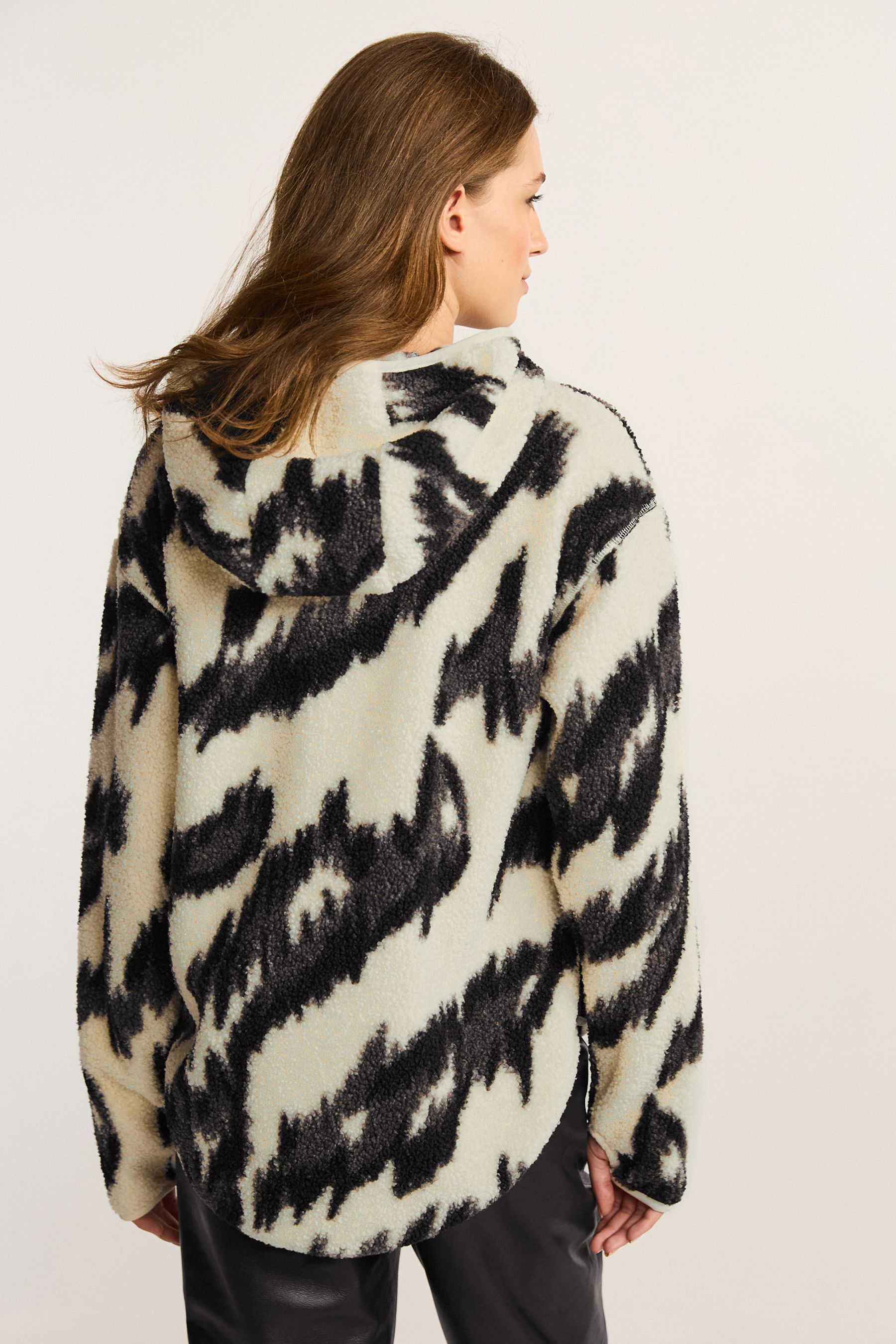 Monochrome Print Outdoor Next Elements Hooded Teddy Borg Quarter Zip Fleece