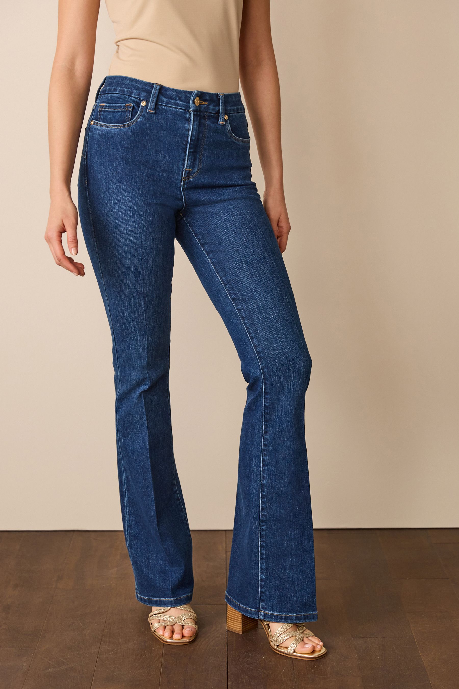 Buy Denim Dark Blue Press Crease Flared Jeans from Next Ireland
