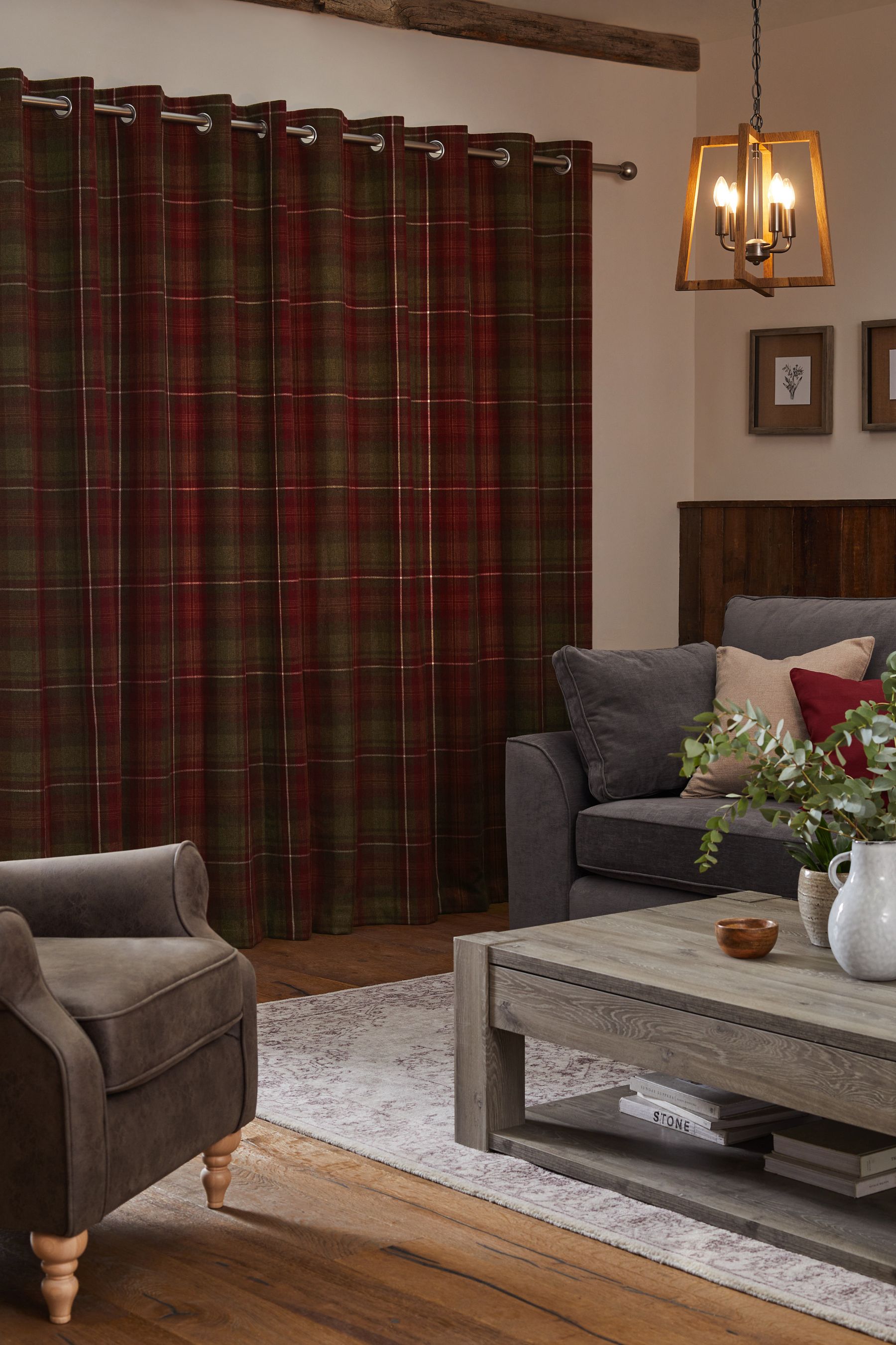 Buy Red Next Highland Check Lined Eyelet Curtains from the Next UK ...