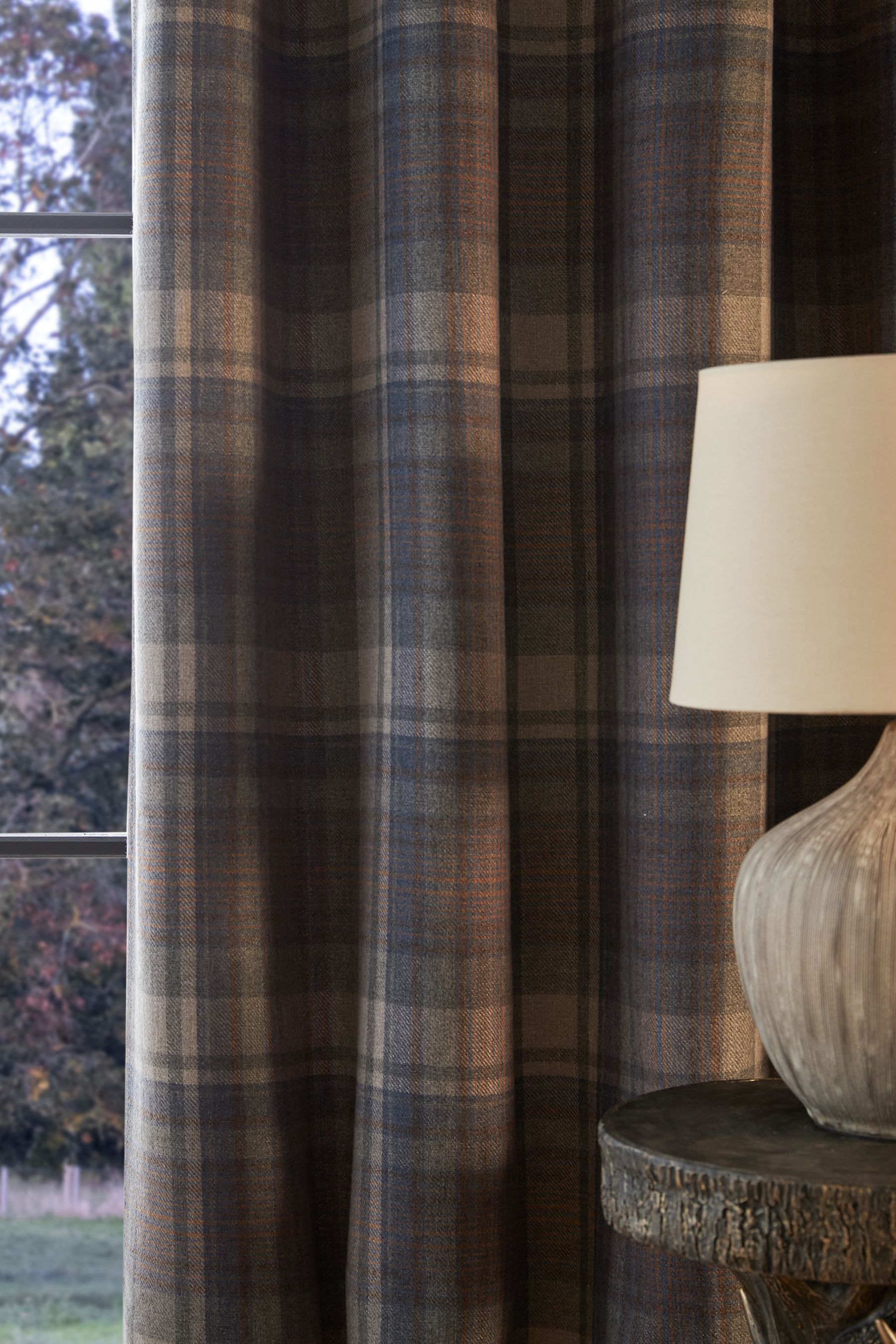 Buy Blue/Grey Next Alpine Check Lined Eyelet Curtains from the Next UK ...