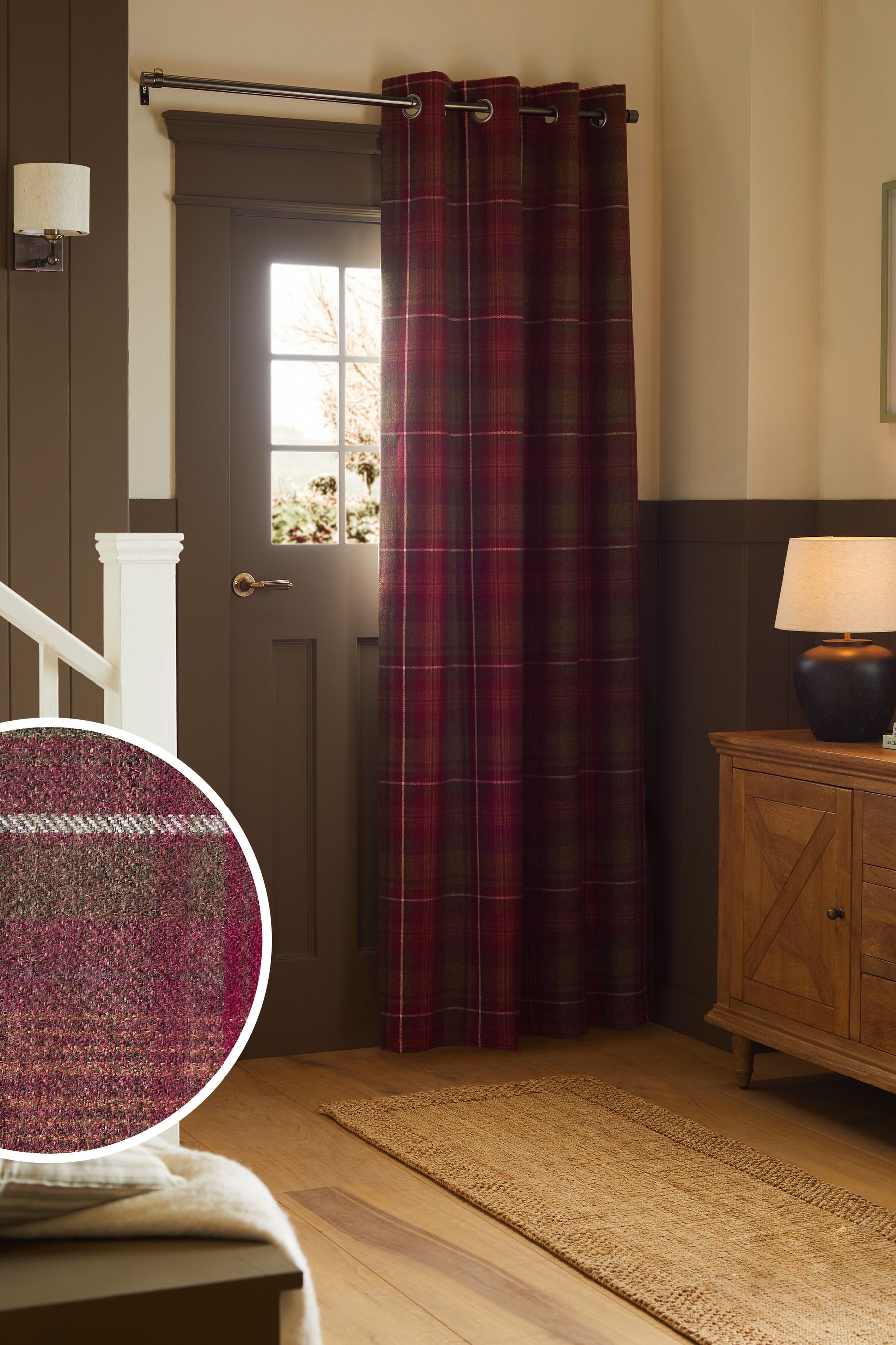 Buy Red Highland Check Super Thermal Eyelet Door Curtain from the Next ...