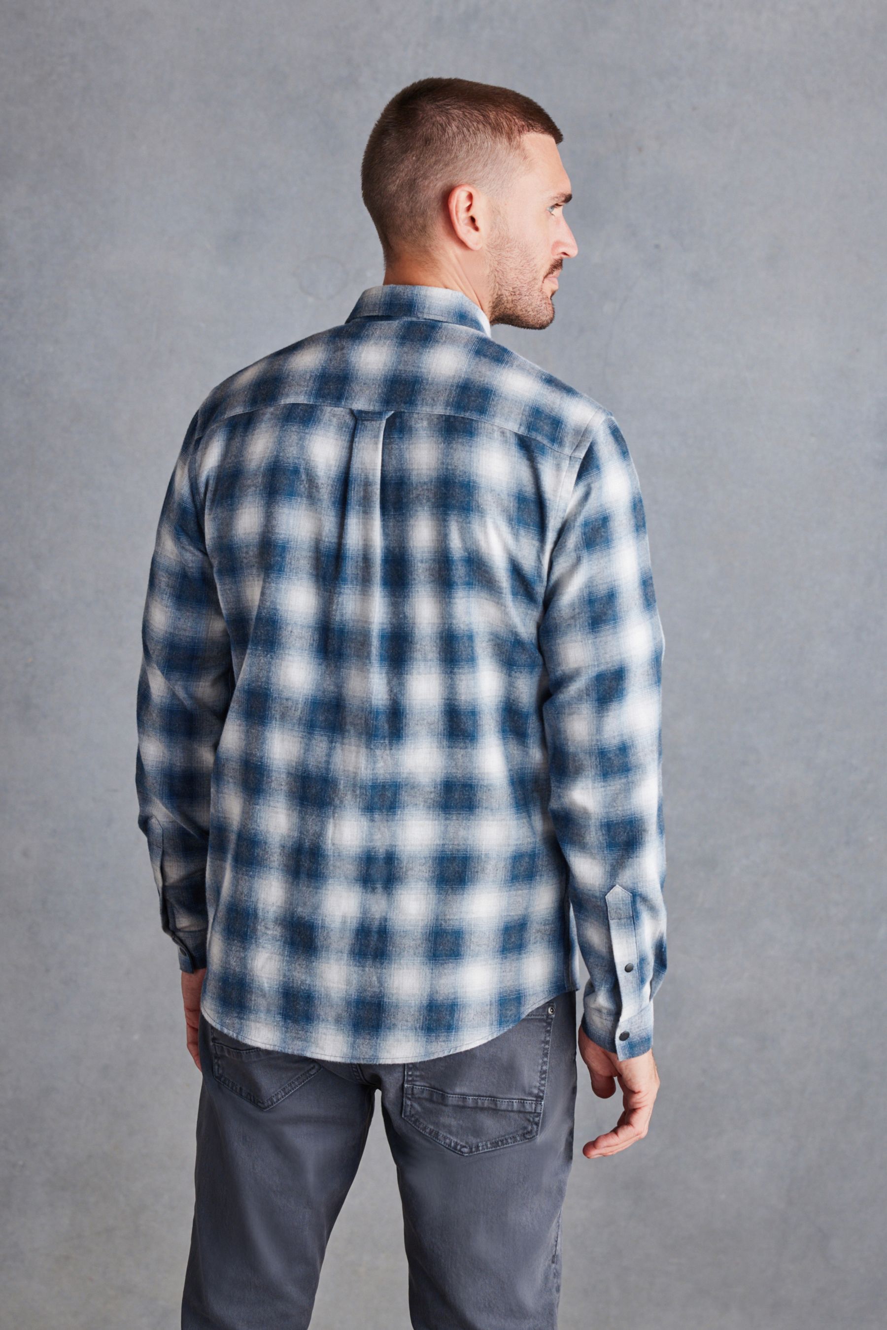 Buy Grey/White Signature Brushed Flannel Check Shirt from Next Ireland