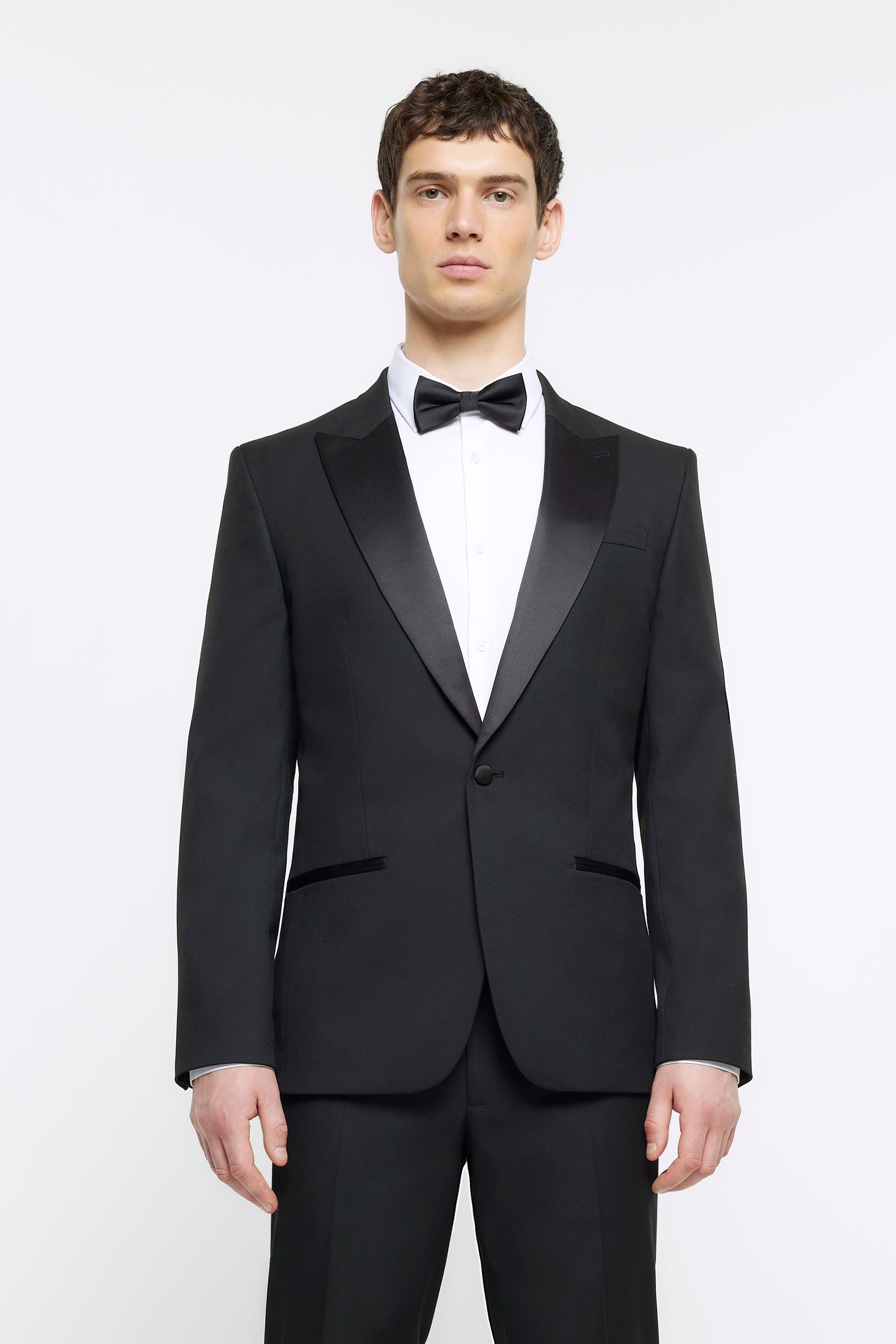 Buy River Island Black Slim Tuxedo 100% Cotton Suit Jacket from the ...