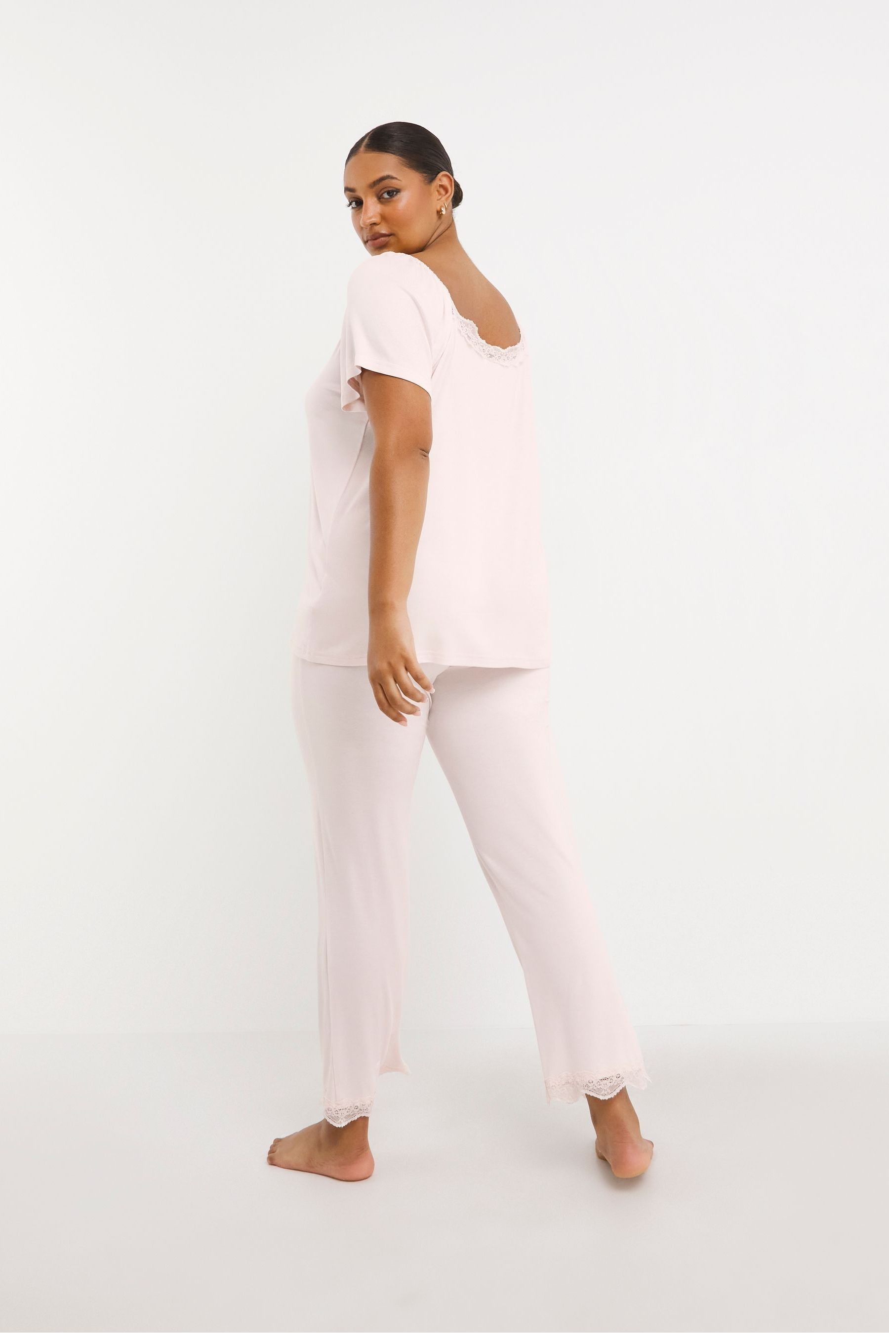 Buy Simply Be Pink Luna Lace Pyjamas Set from the Next UK online shop