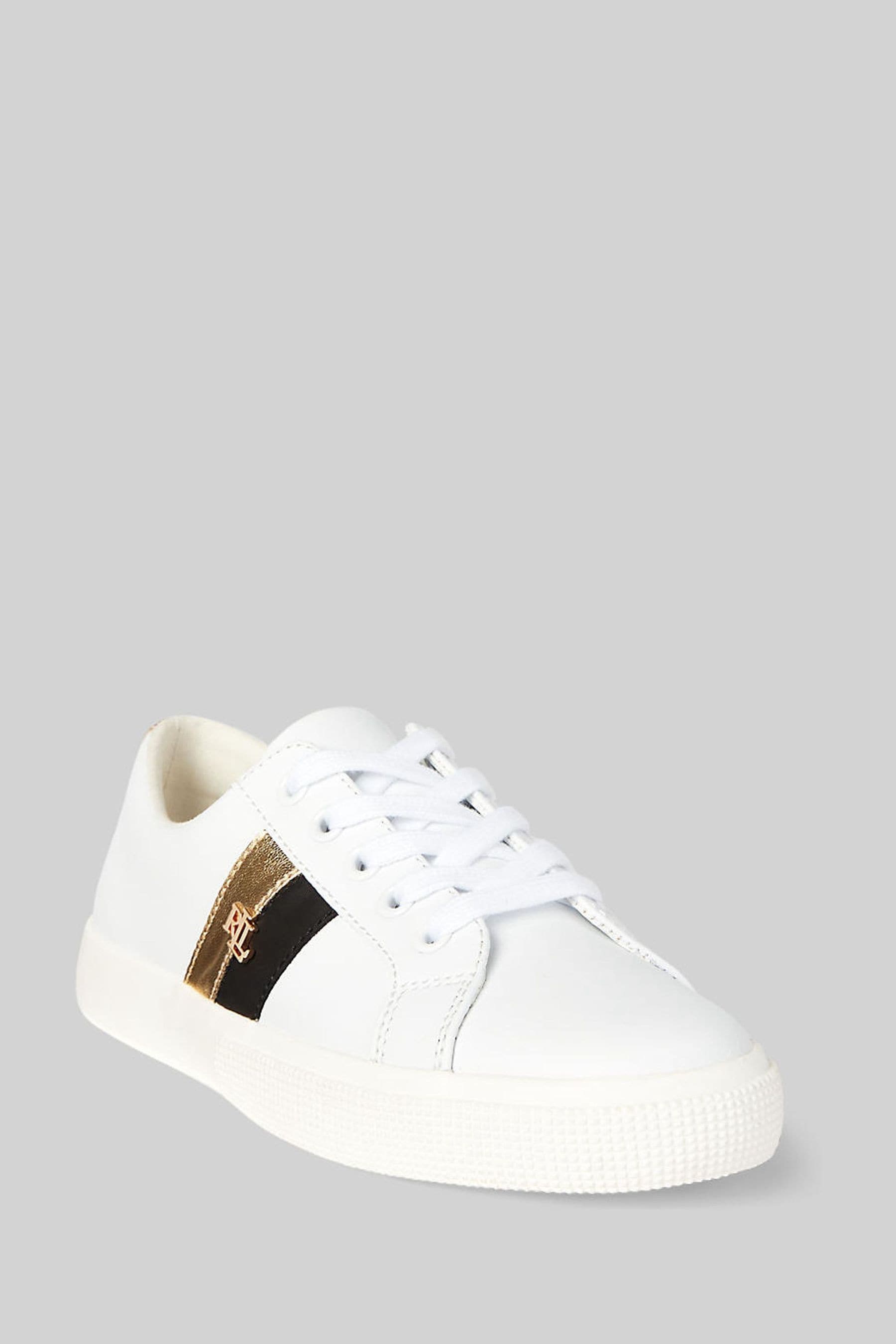 Buy Lauren Ralph Lauren White And Gold Janson Logo Trainers from the ...