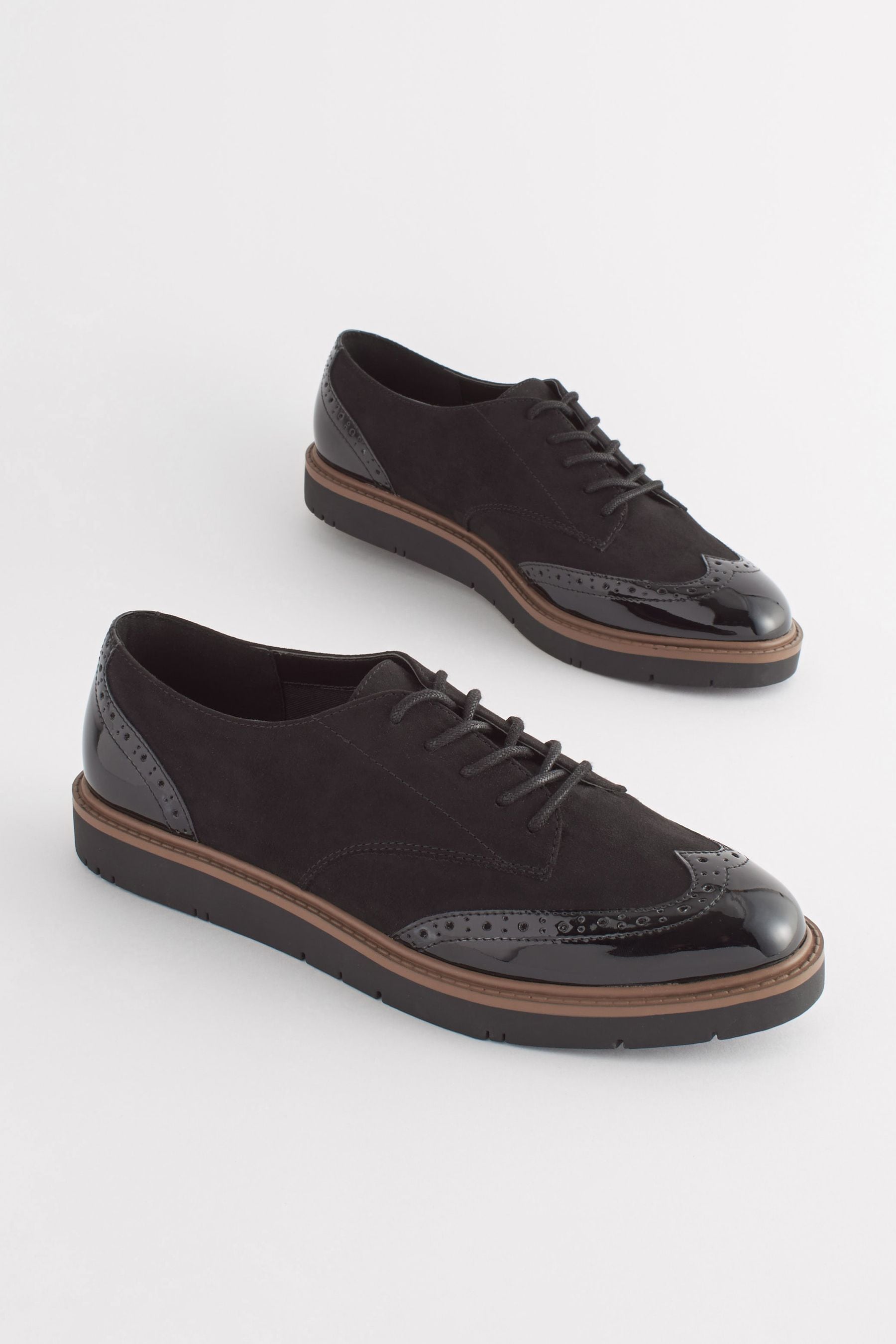 Buy Black Regular/Wide Fit Forever Comfort® Brogue Lace Up Chunky Sole ...