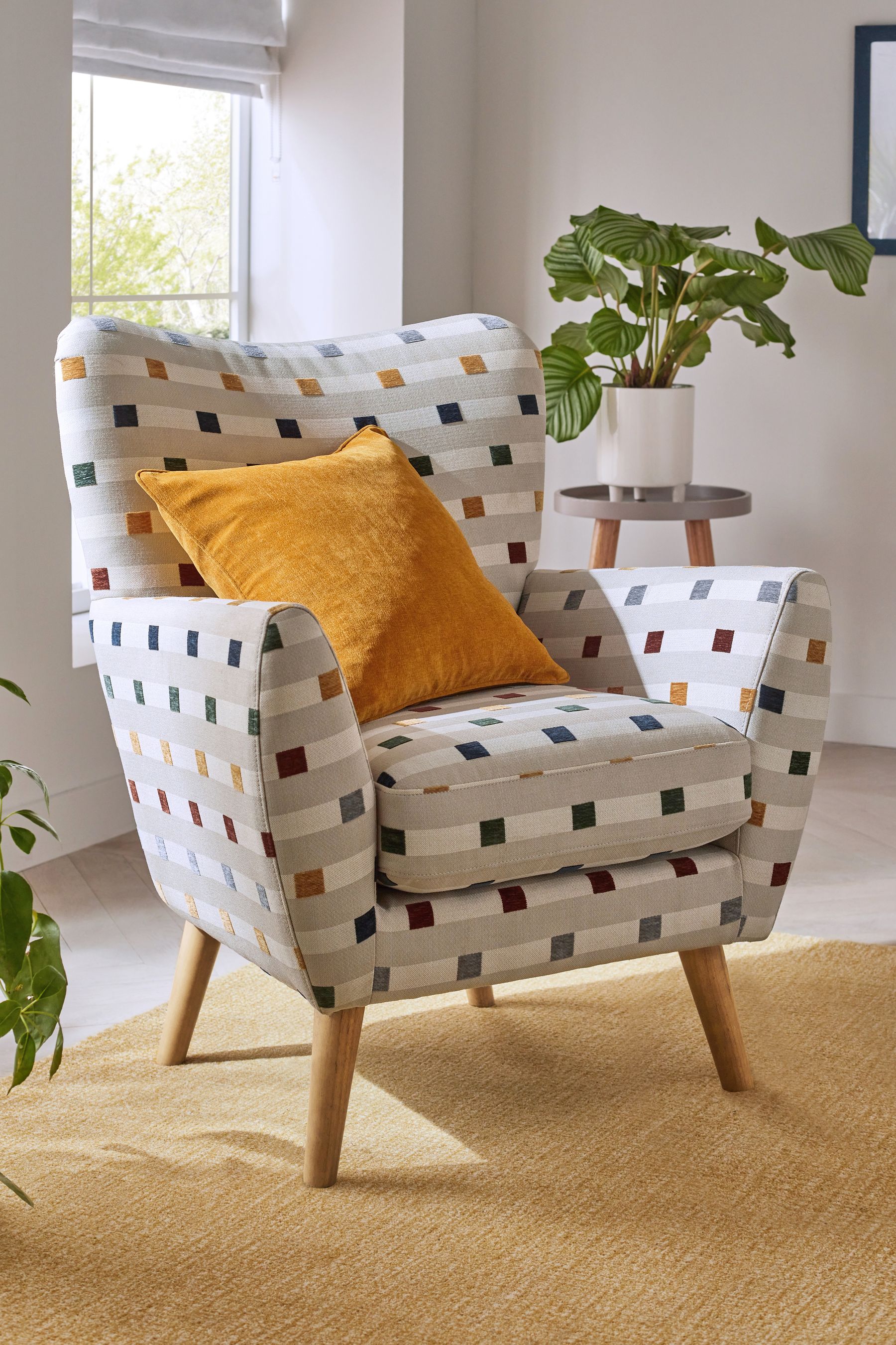 Buy Chunky Stripe Geo Natural Wilson II Highback Armchair from the Next ...