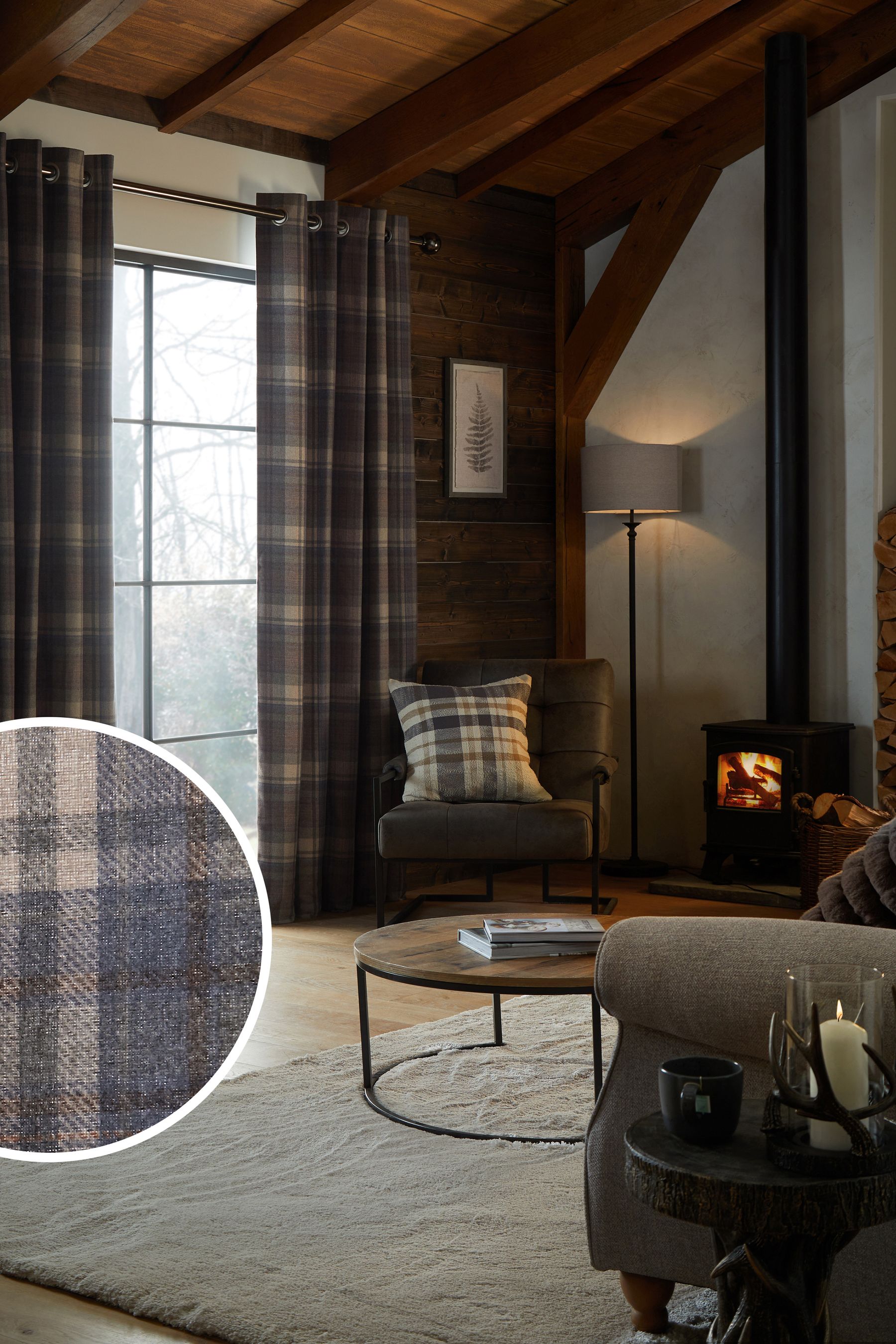 Buy Blue/Grey Next Alpine Check Super Thermal Eyelet Curtains from the ...