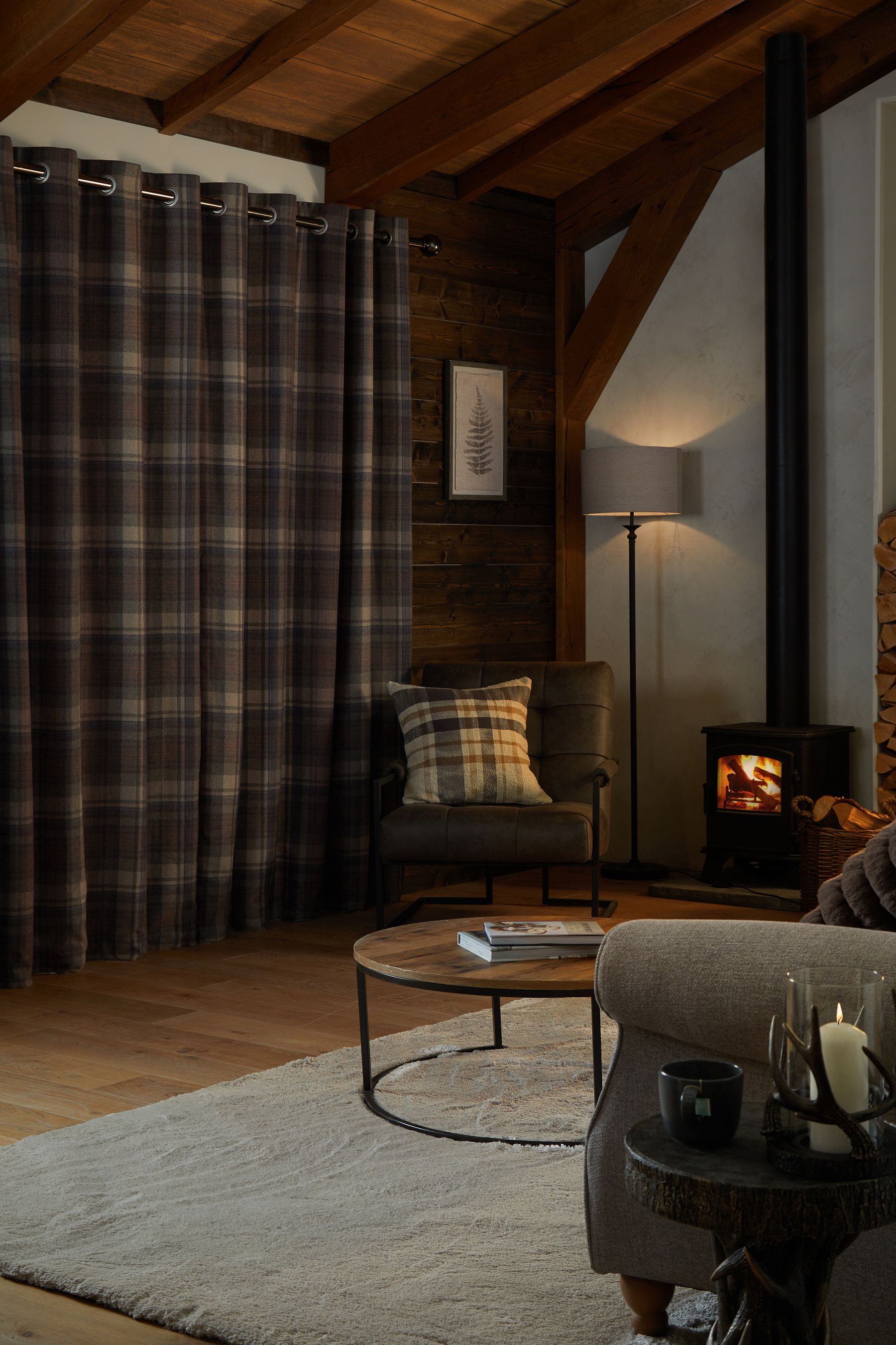 Buy Blue/Grey Next Alpine Check Super Thermal Eyelet Curtains from the ...