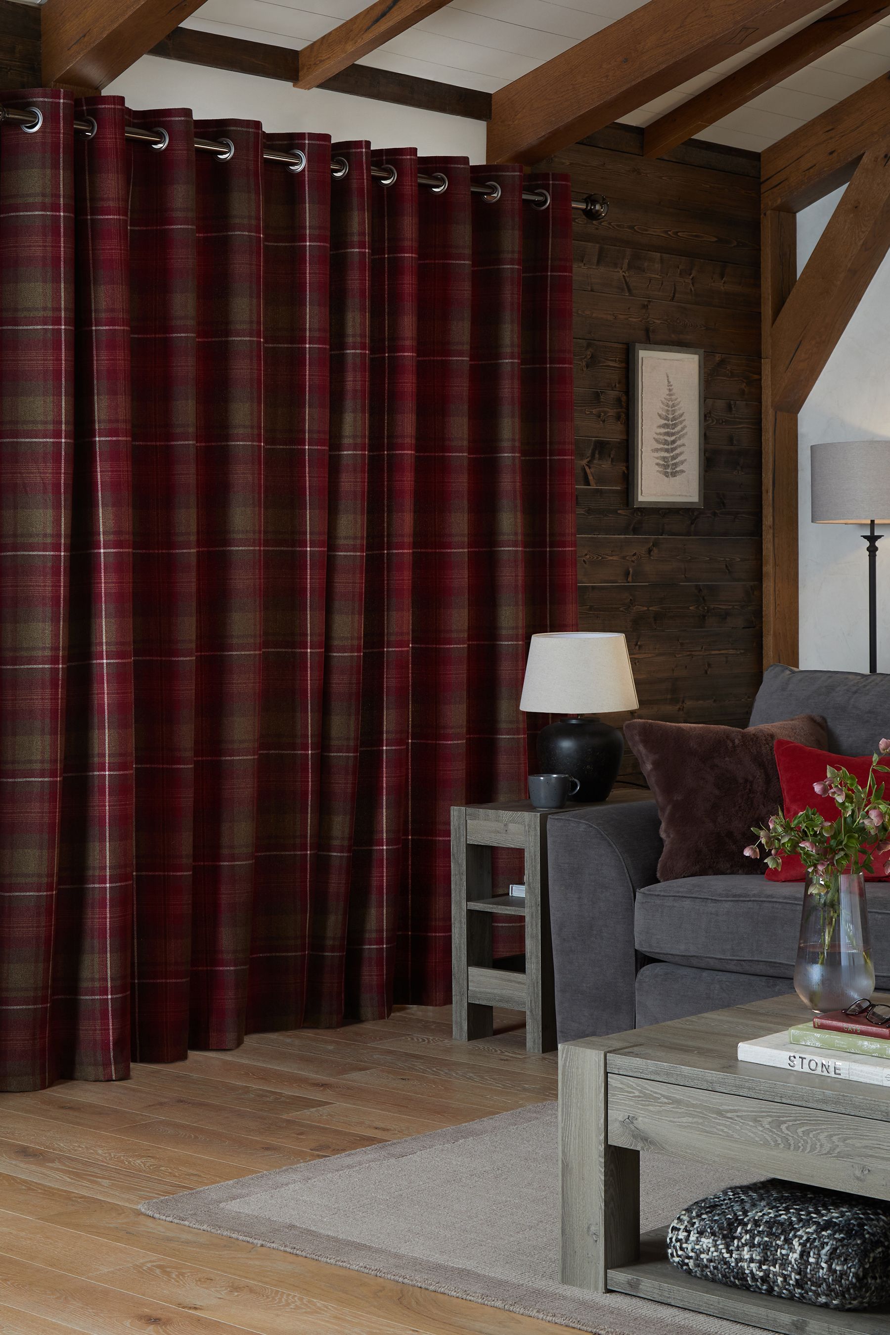 Buy Red Next Highland Check Super Thermal Eyelet Curtains from the Next ...