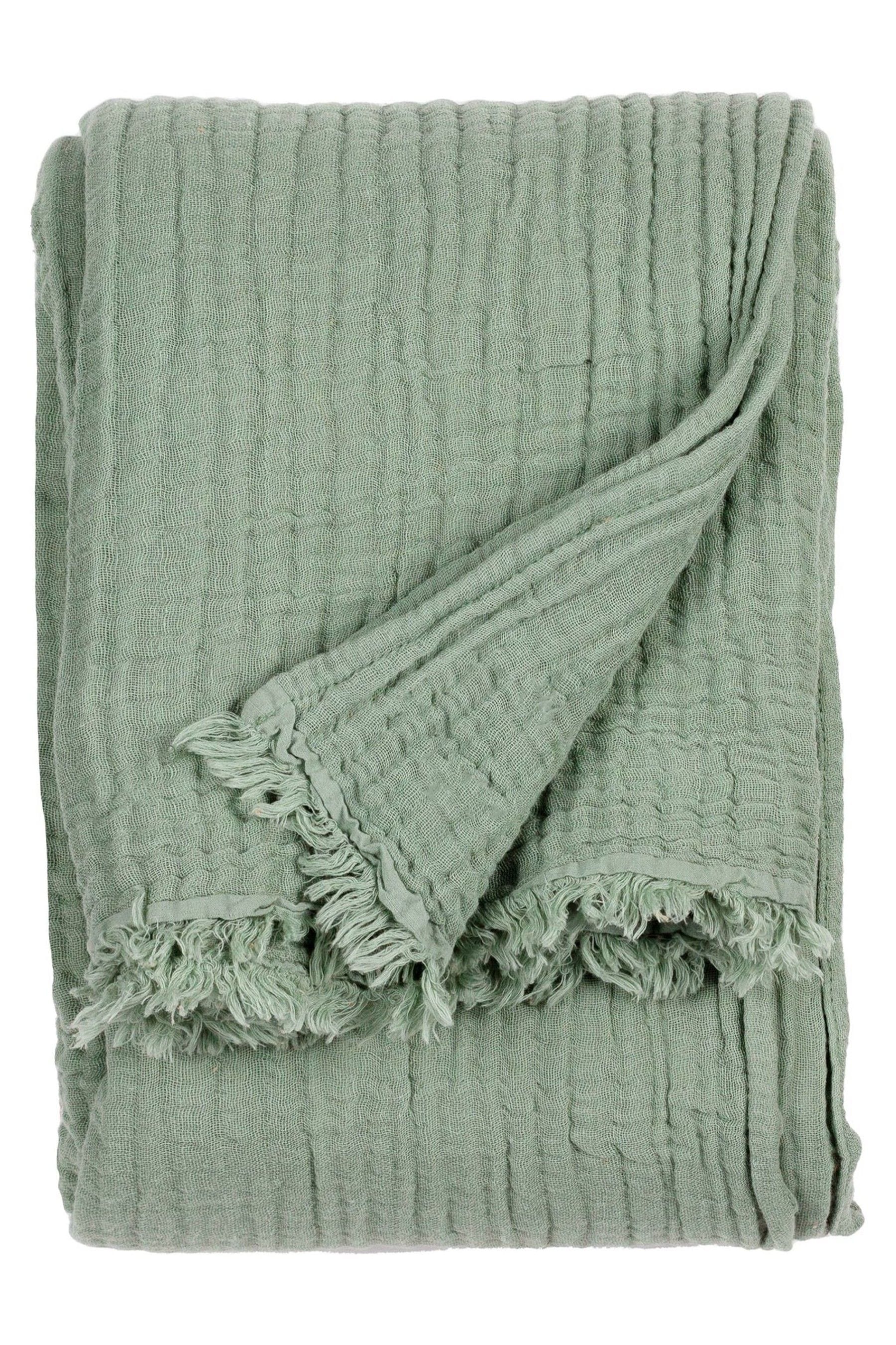 Buy Yard Eucalyptus Green Lark 4 Layer Muslin Crinkle Cotton Throw from ...