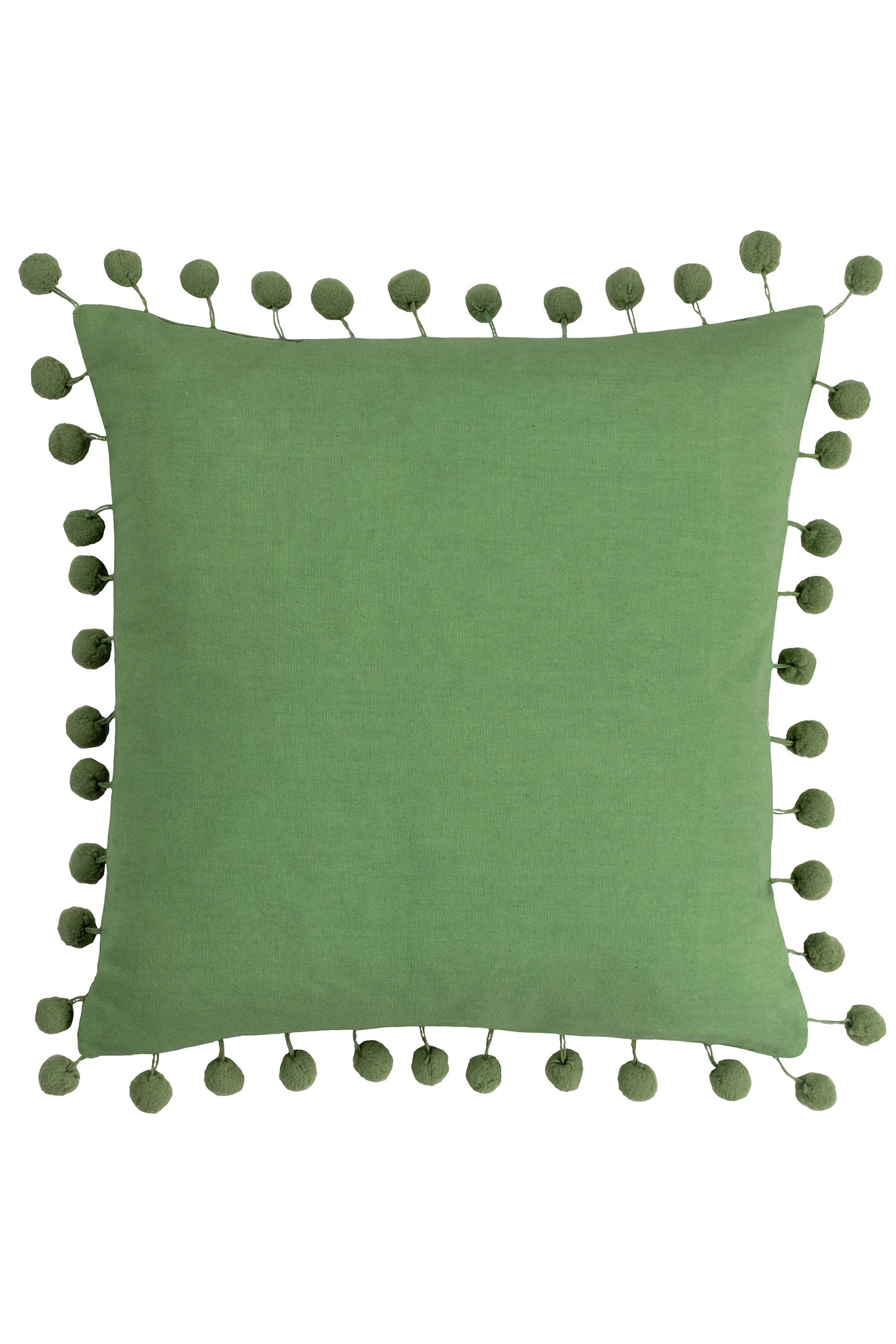 Buy furn. Leaf Green Dora Cotton Velvet Pom-Pom Trim Cushion from the ...