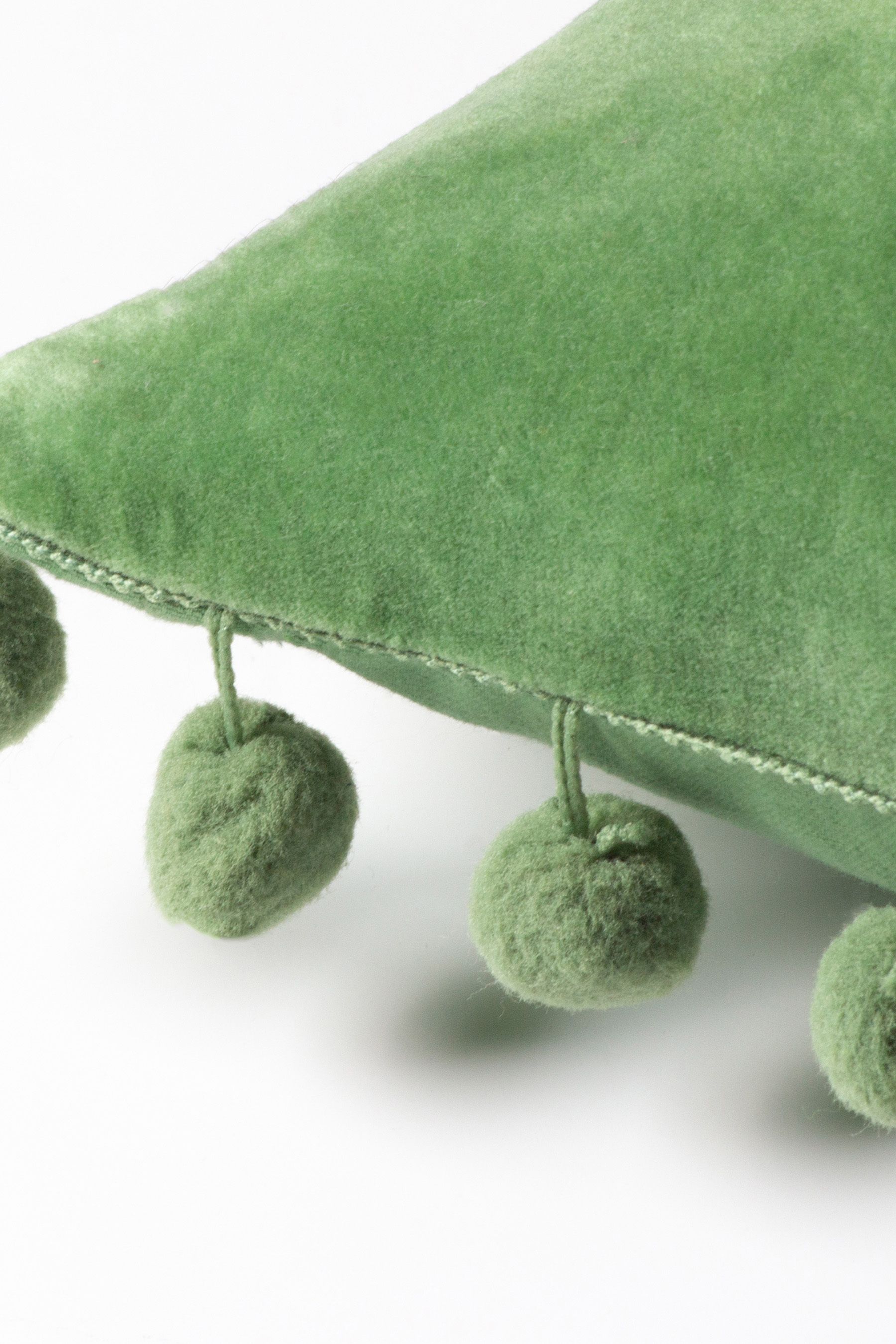 Buy furn. Leaf Green Dora Cotton Velvet Pom-Pom Trim Cushion from the ...