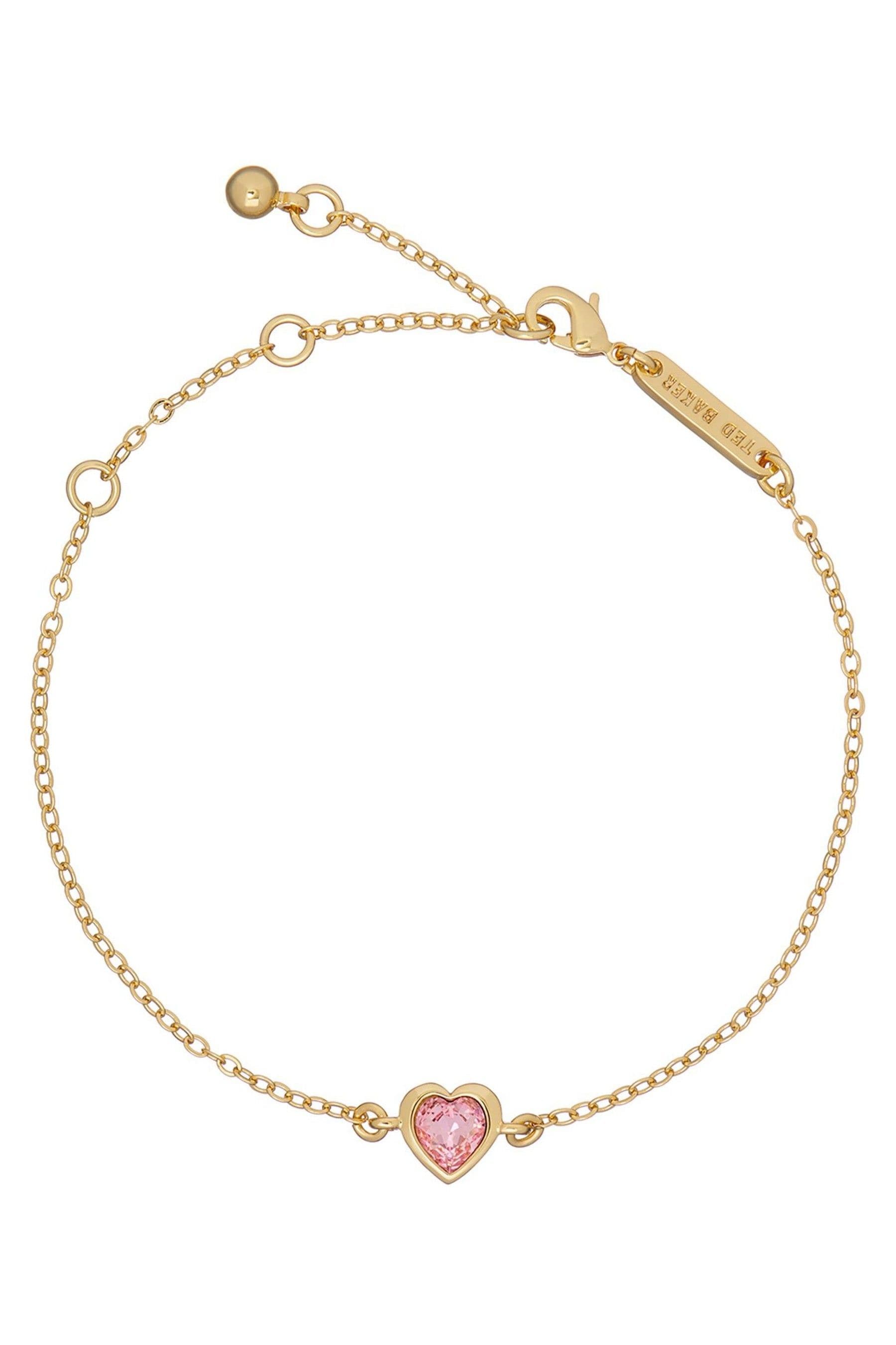 Buy Ted Baker Gold/Pink HANSAA: Crystal Heart Adjustable Bracelet from ...