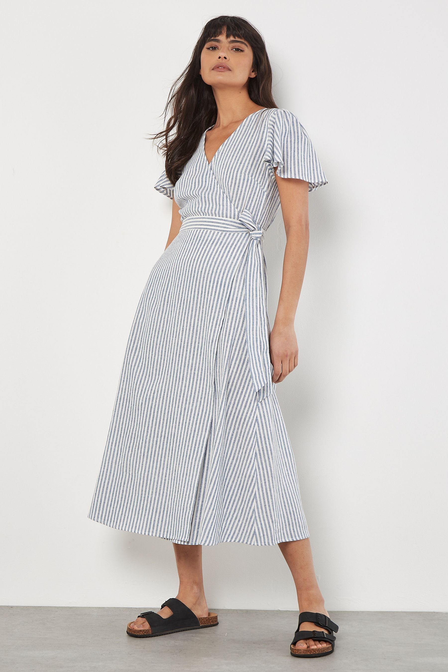 Buy Apricot Blue Oxford Stripe Wrap Dress from Next Ireland