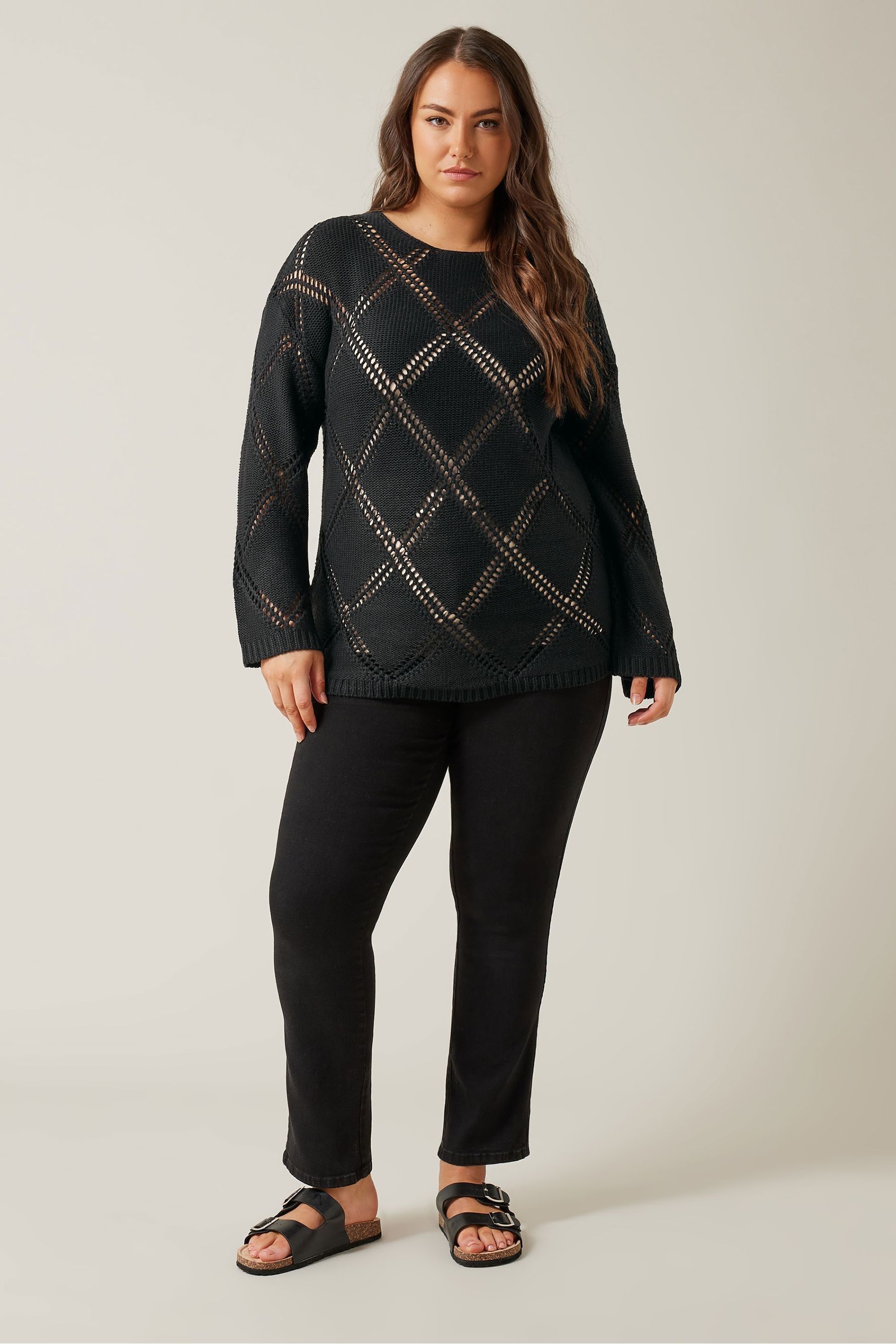 Evans Diamond Pointelle Black Jumper
