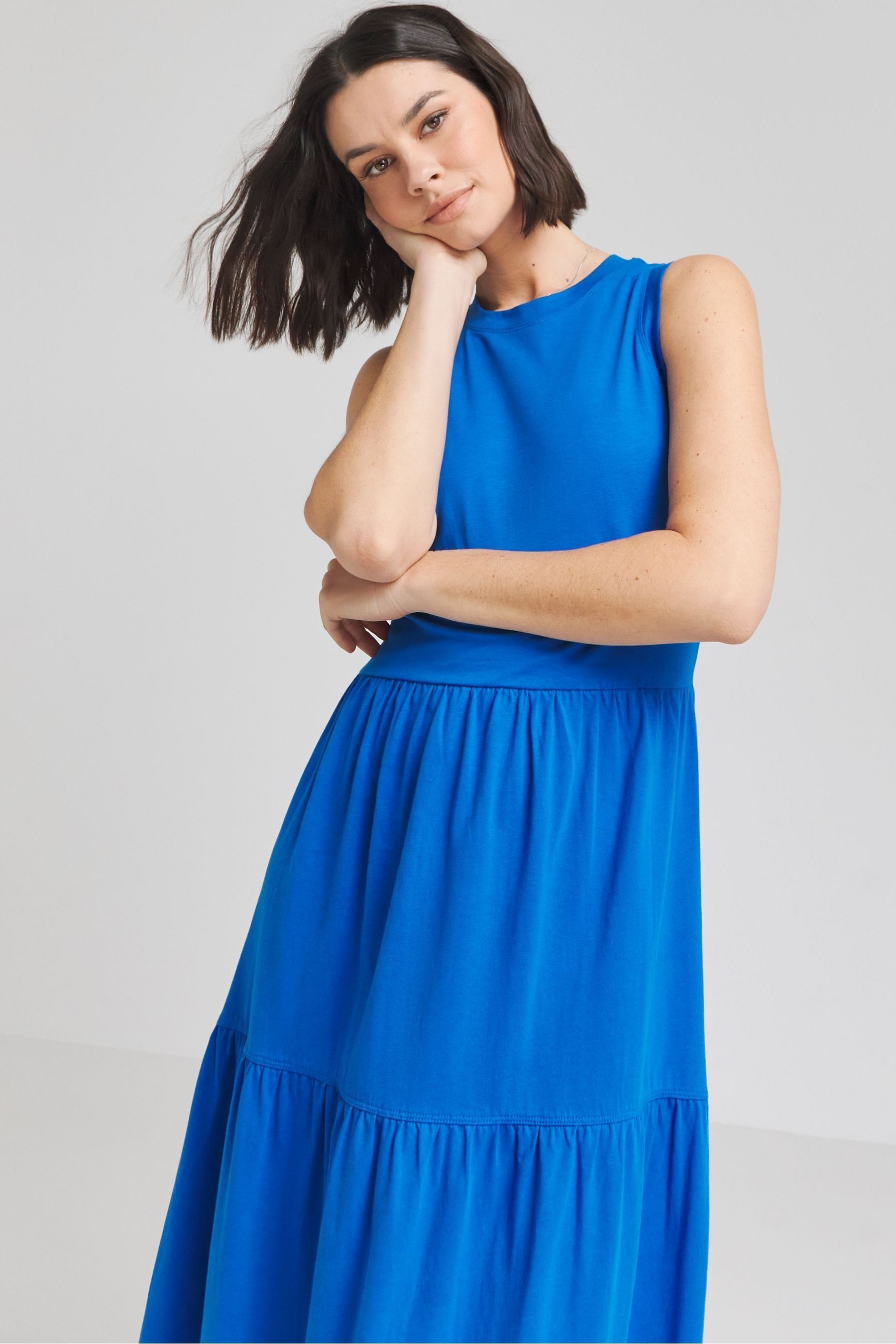 Buy Simply Be Blue Cobalt Blue 100% Cotton Poplin Tiered Maxi Dress ...