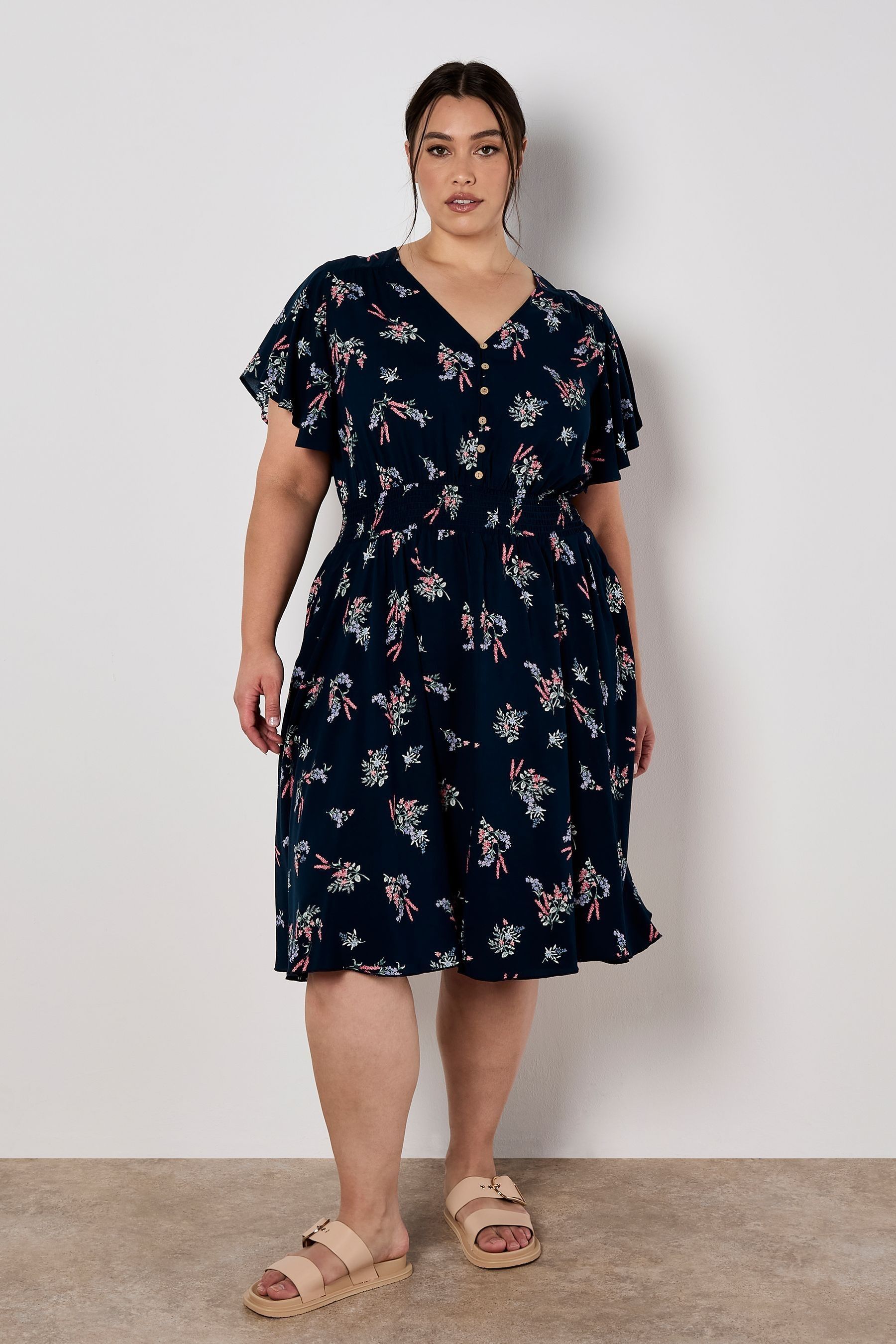 Buy Apricot Blue Majestic Flower Button Detail Dress from the Next UK ...