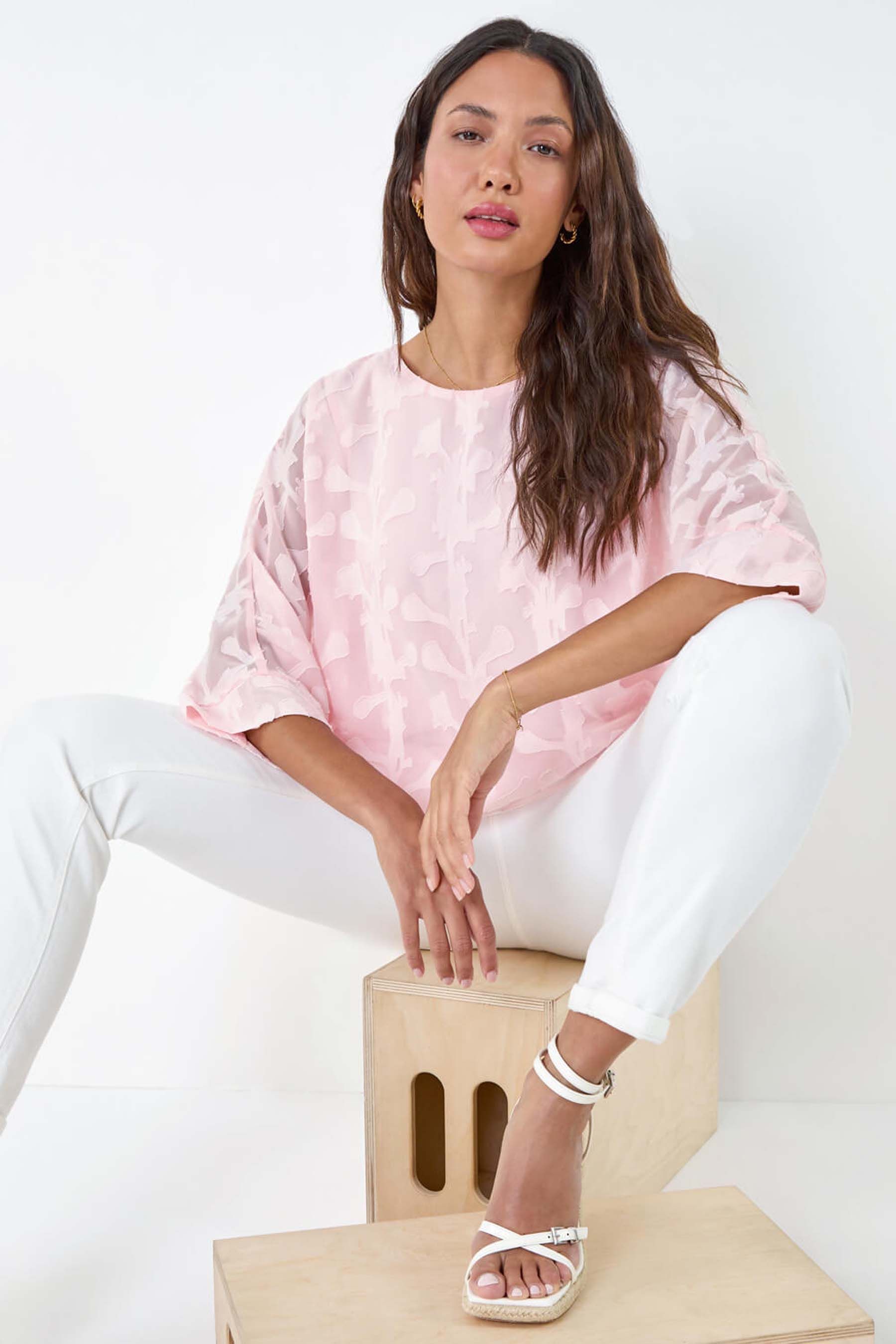 Buy Roman Pink Burnout Floral Dipped Hem Overlay Top from the Next UK ...