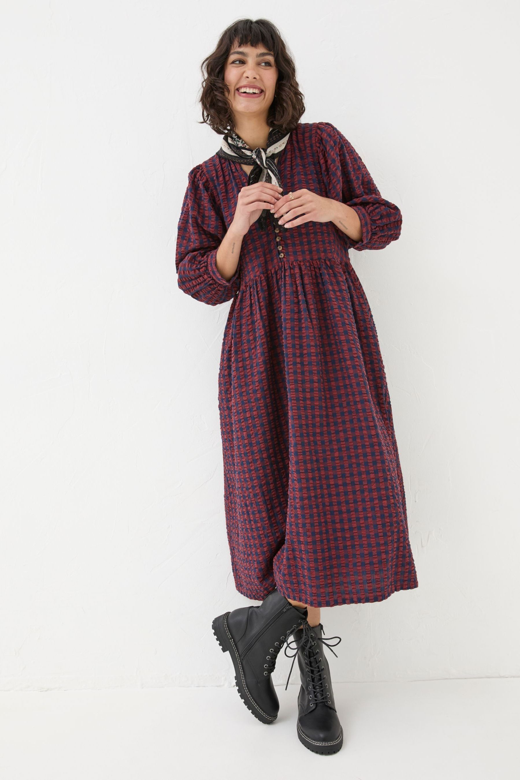 Buy FatFace Ceil Burgundy Red Check Dress from the Next UK online shop