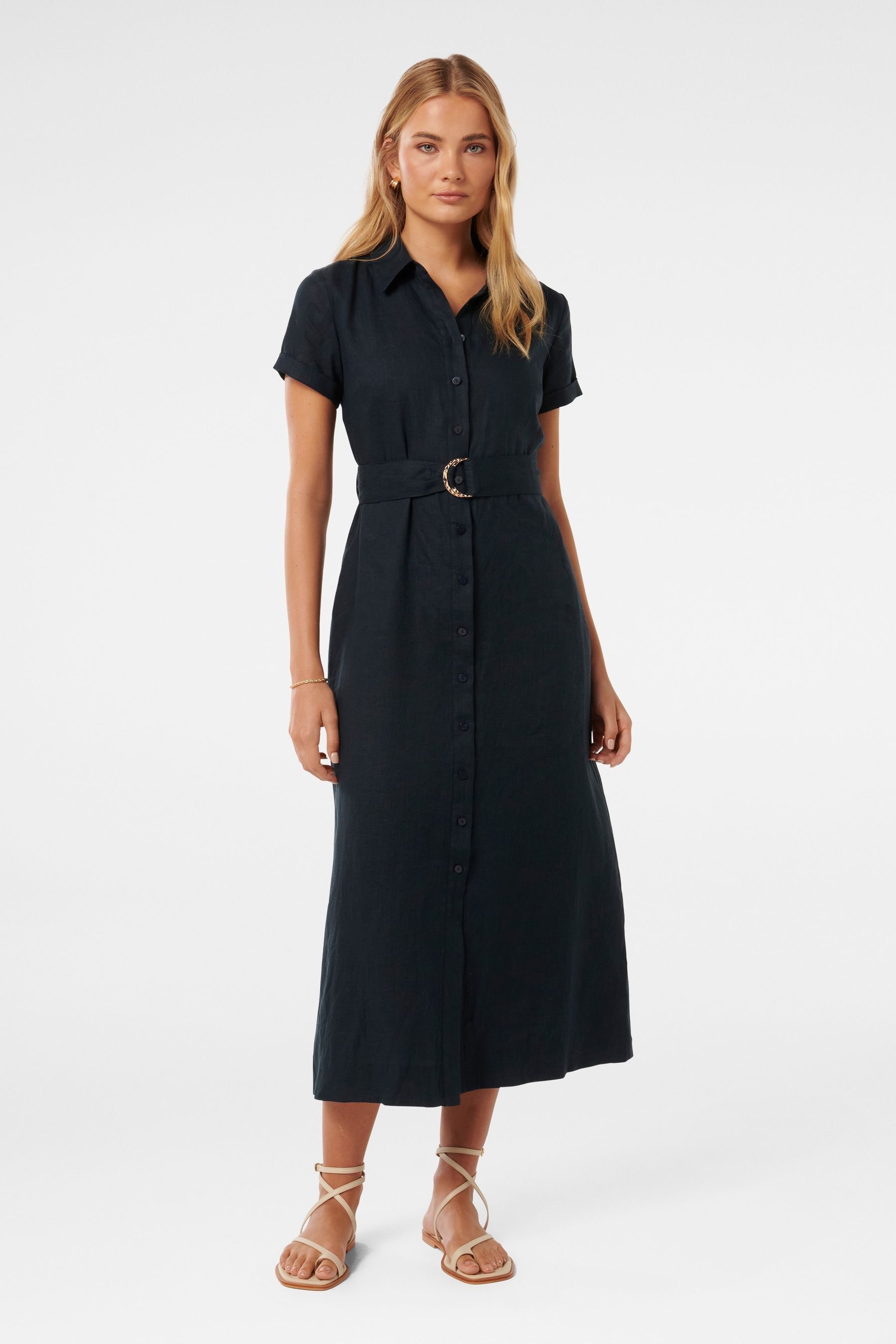 Buy Forever New Black Pure Linen Briley Shirt Dress from the Next UK ...
