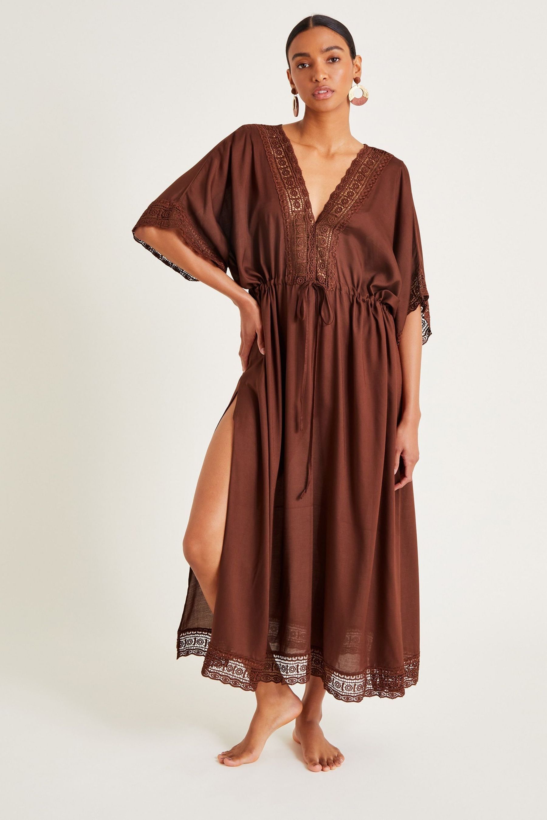 Buy Monsoon Brown Cali Crochet Kaftan Dress from the Next UK online shop