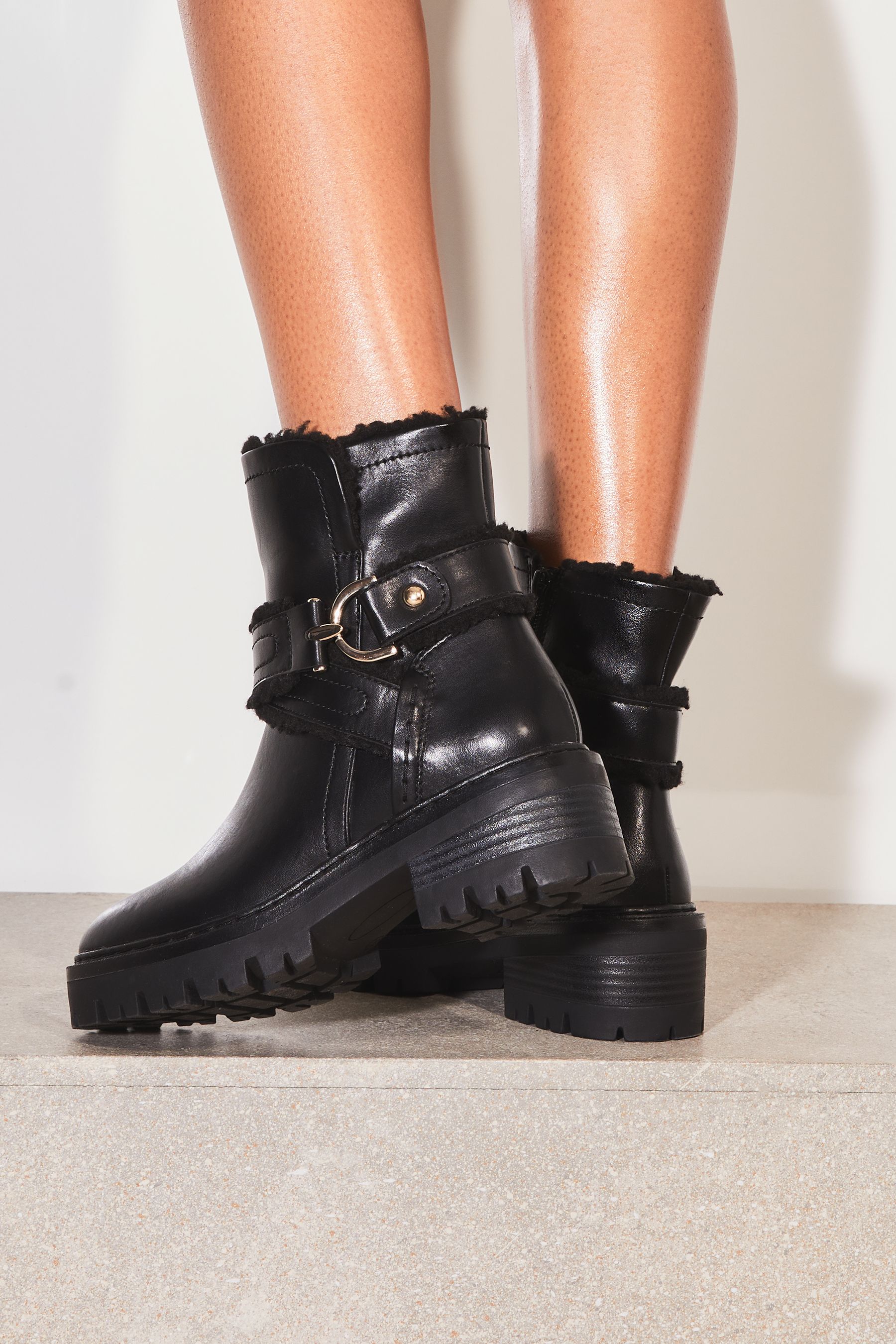 Buy Lipsy Black Flat Chunky Faux Fur Buckle Boot from Next Ireland