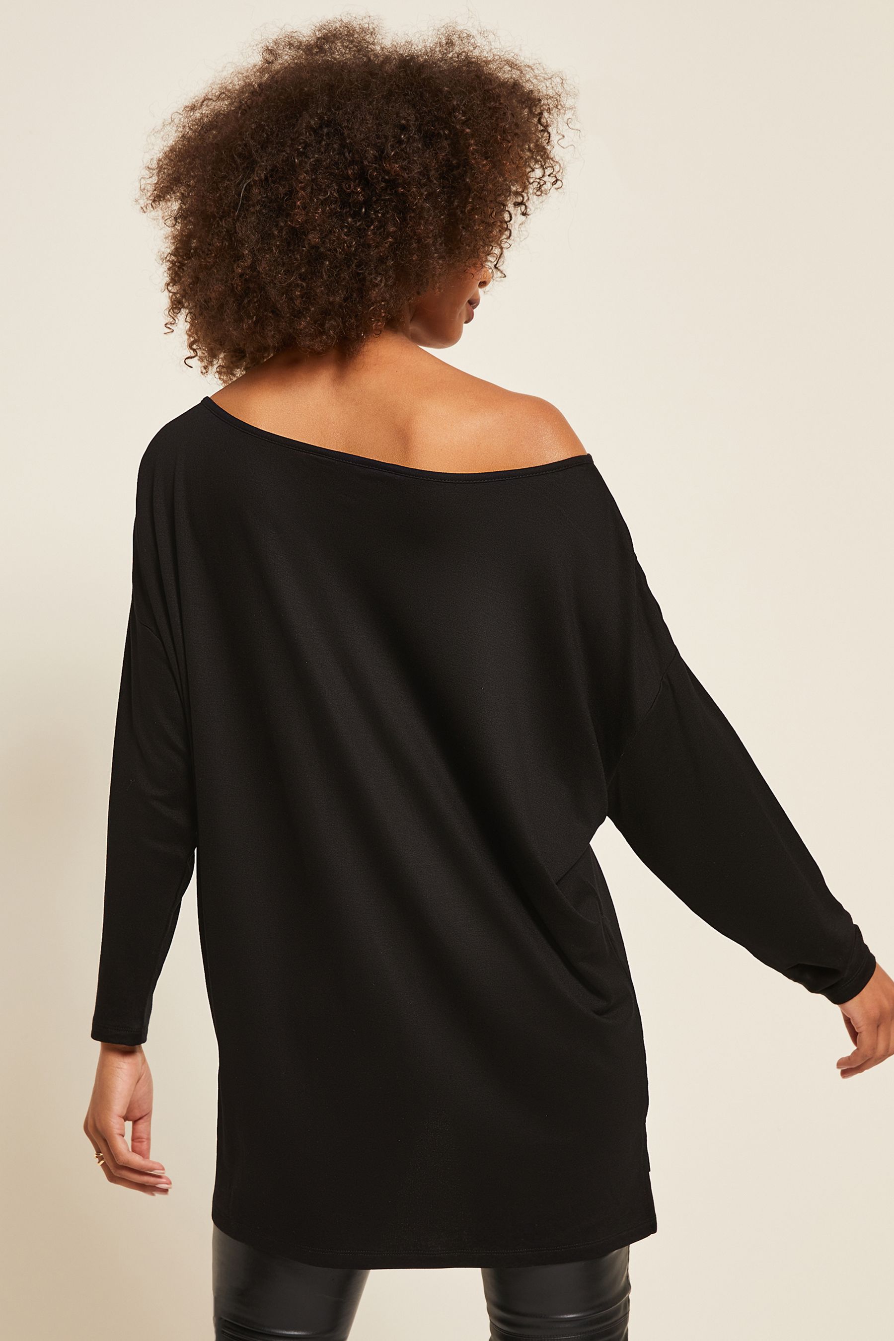 Buy Friends Like These Black Soft Jersey Long Sleeve Slash Neck Tunic ...