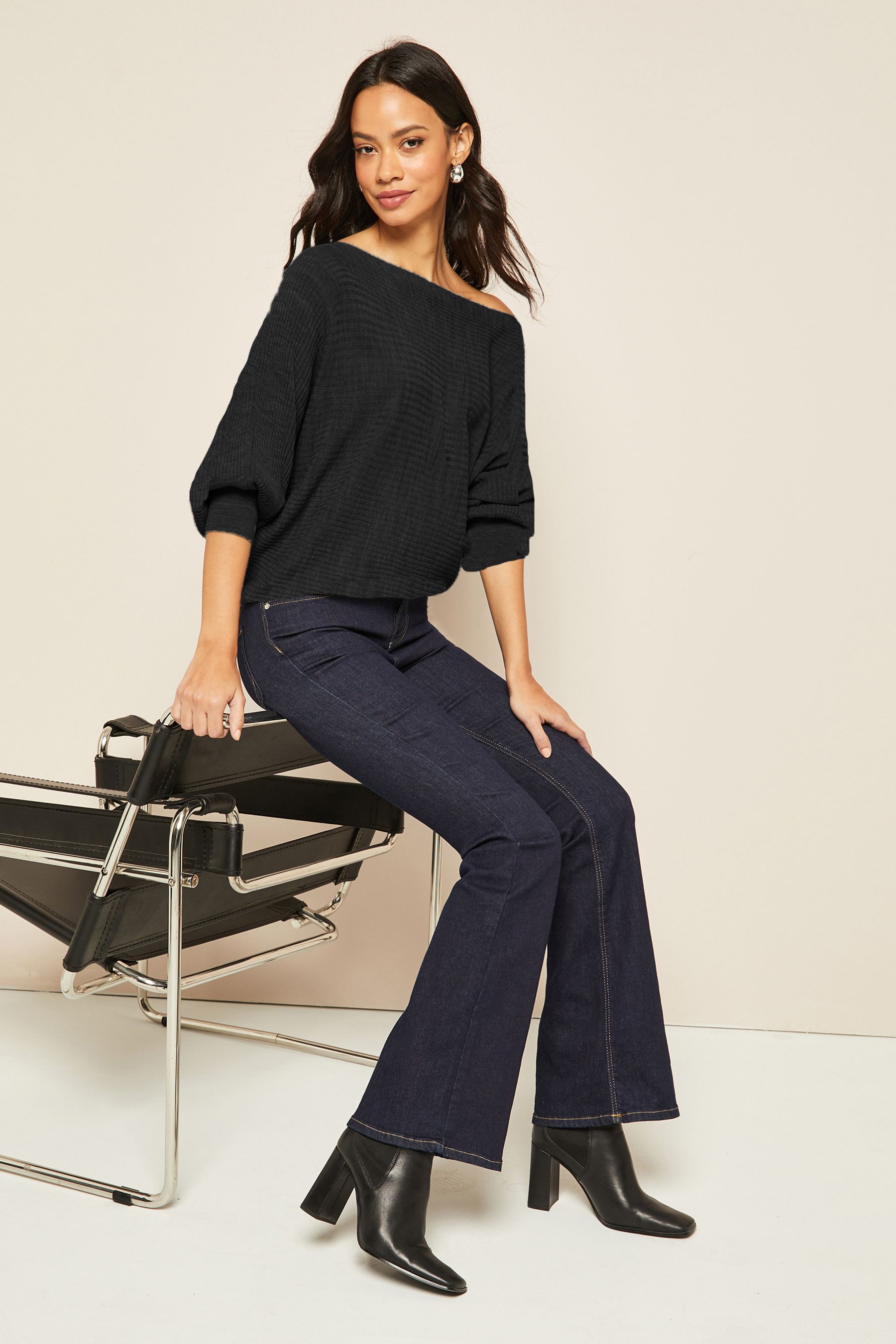 Buy Friends Like These Black Batwing Knitted Off The Shoulder Jumper ...