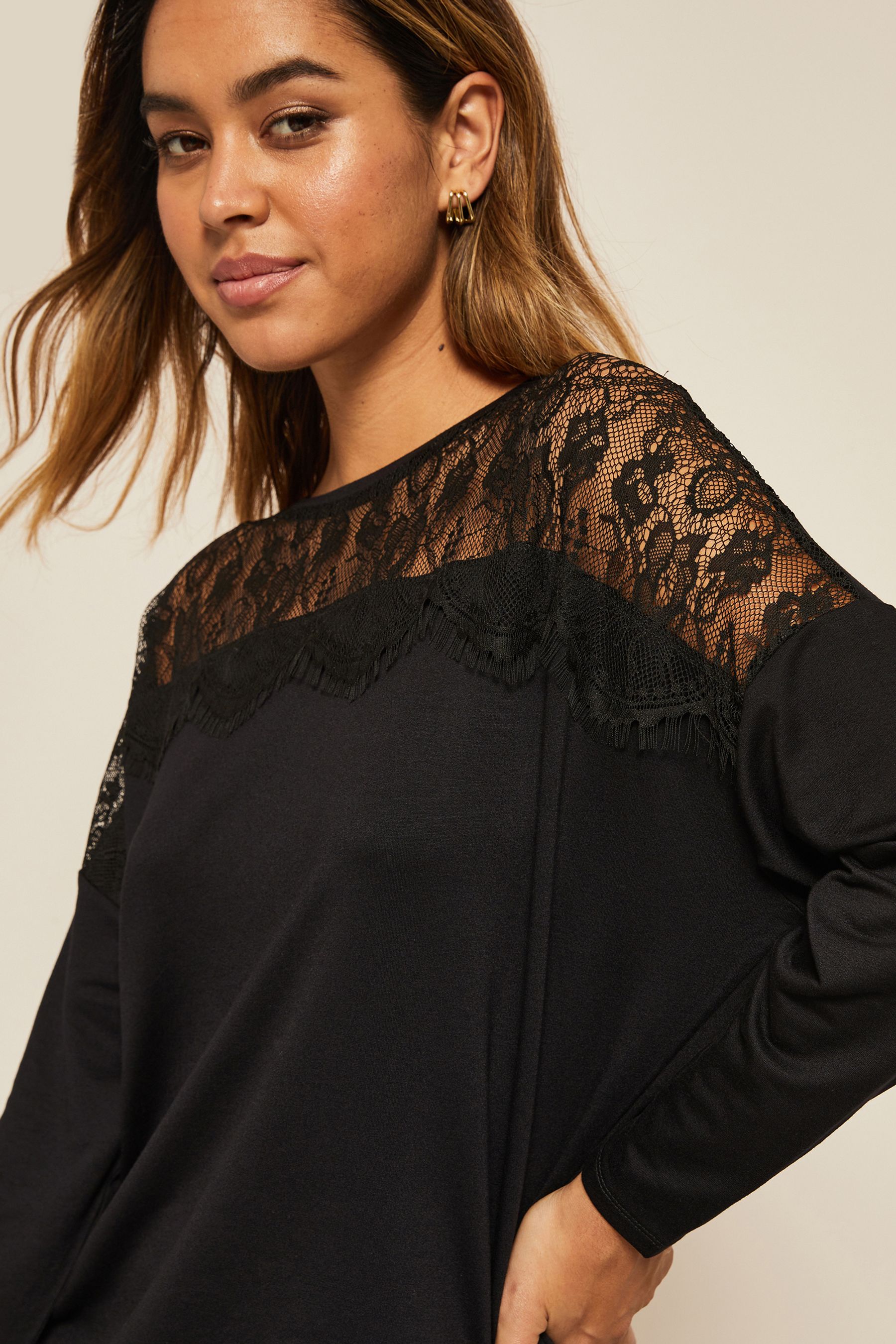 Buy Friends Like These Lace Black Soft Jersey Crew Neck Tunic from Next ...