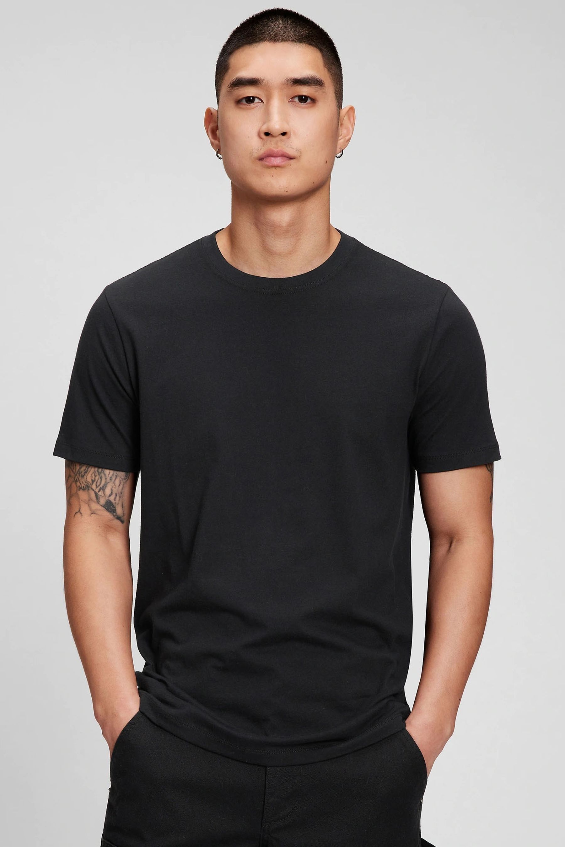 Buy Gap Black Short Sleeve Everyday 100% Cotton Crew Neck Long Sleeve T ...