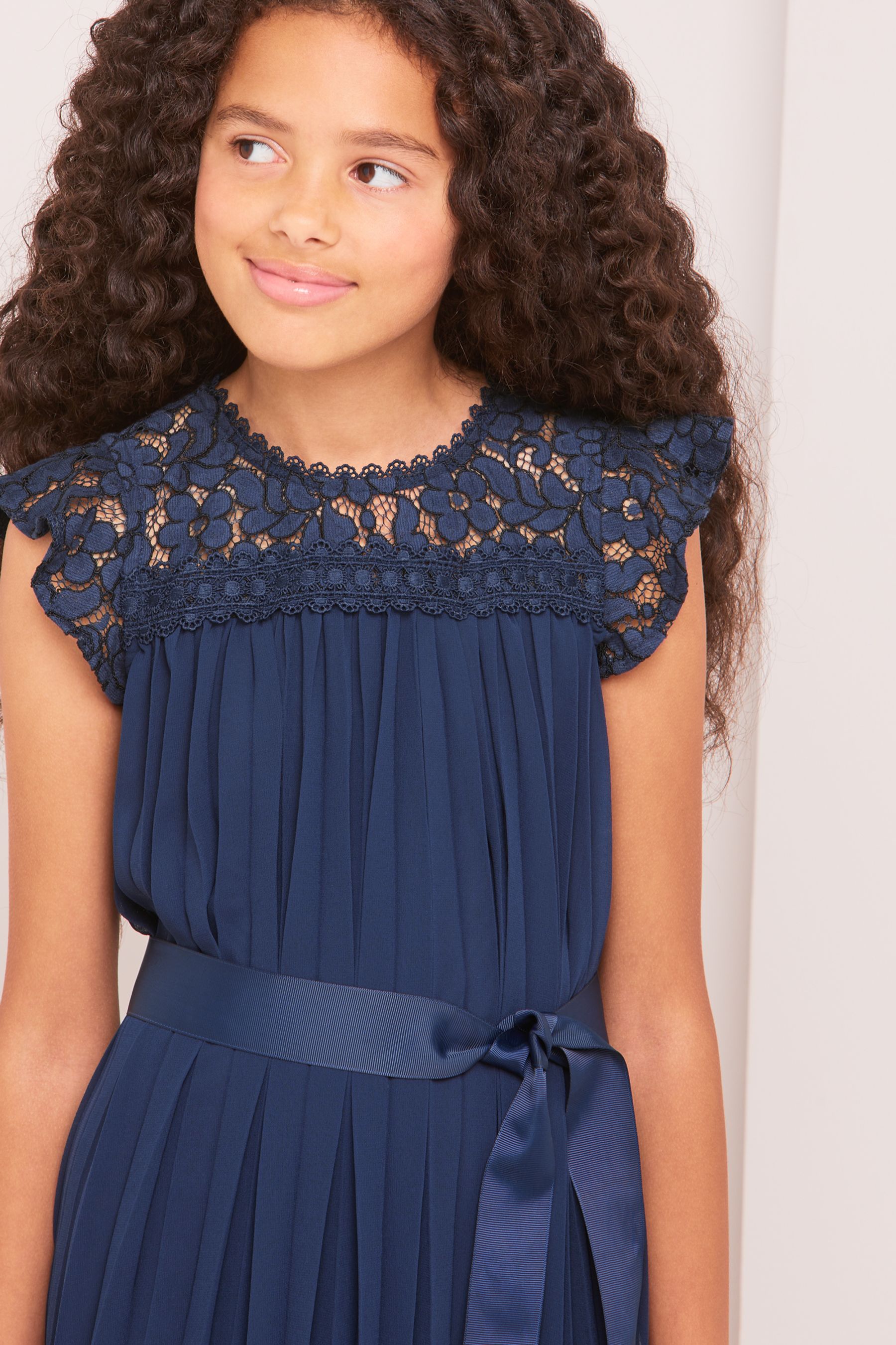 Buy Lipsy Navy Blue Lace Yolk Pleated Occasion Dress from Next Ireland