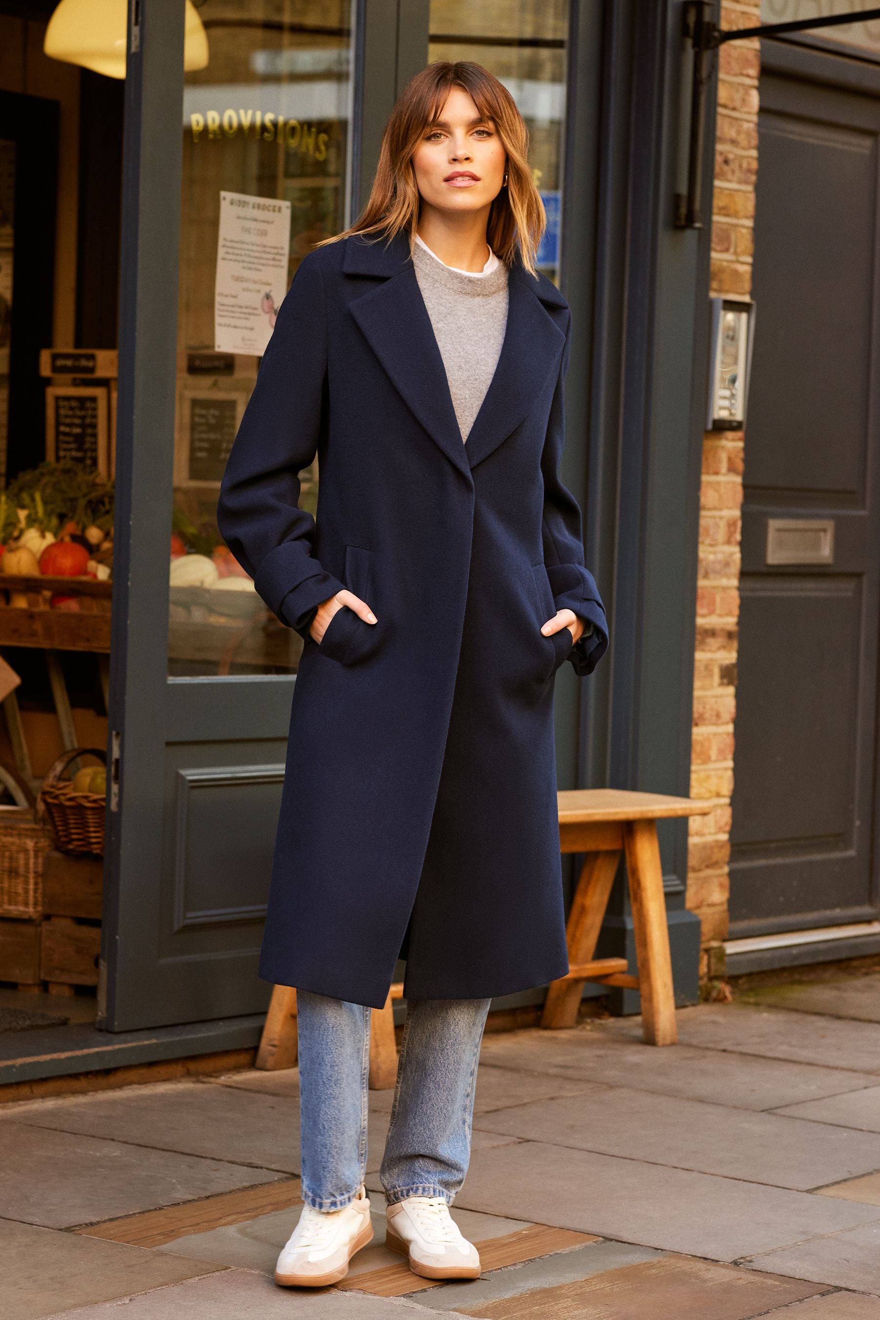 Buy Friends Like These Navy Blue Longline Tailored Smart Coat from the ...