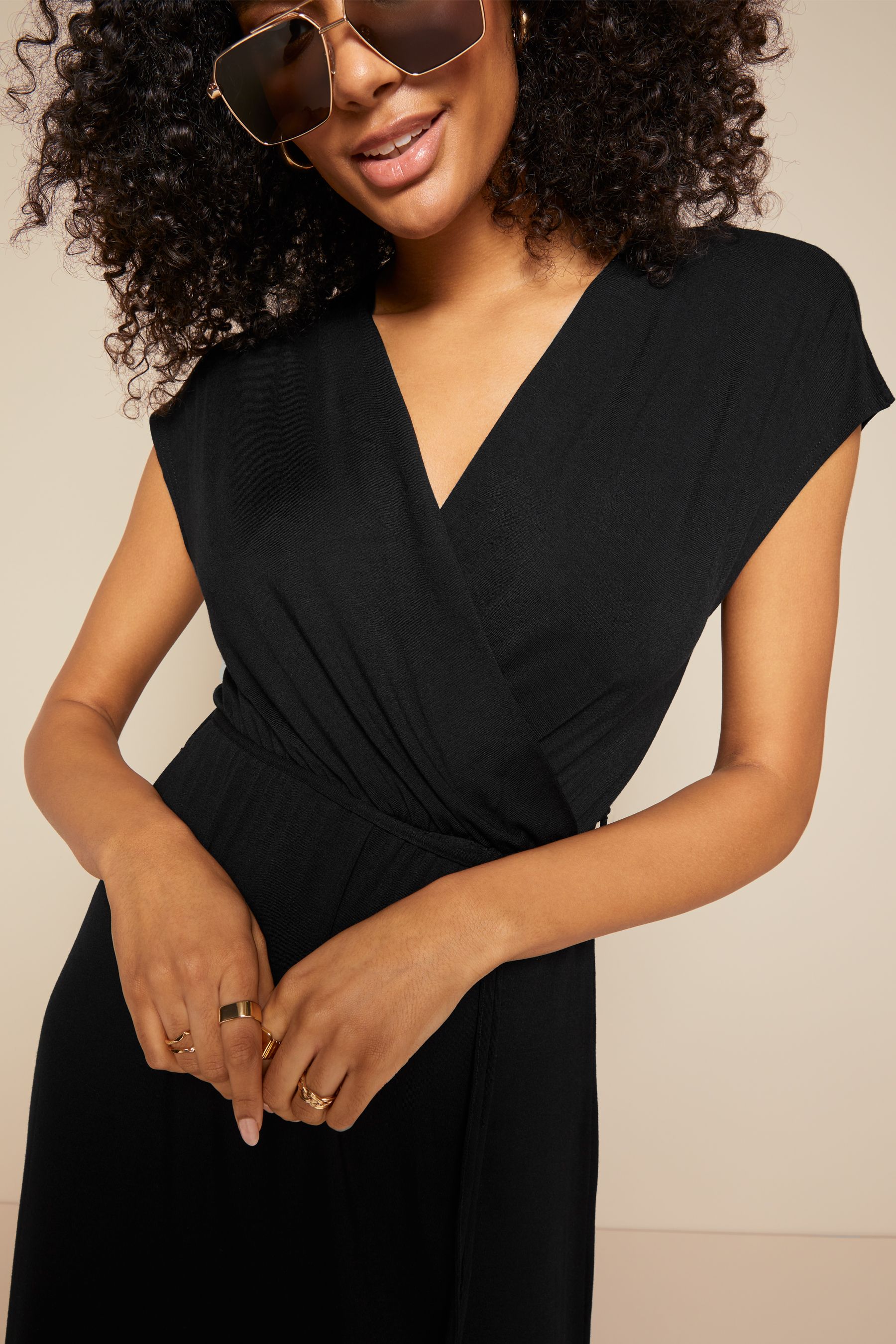 Buy Friends Like These Black Short Sleeve Wrap V Neck Tie Waist Summer ...