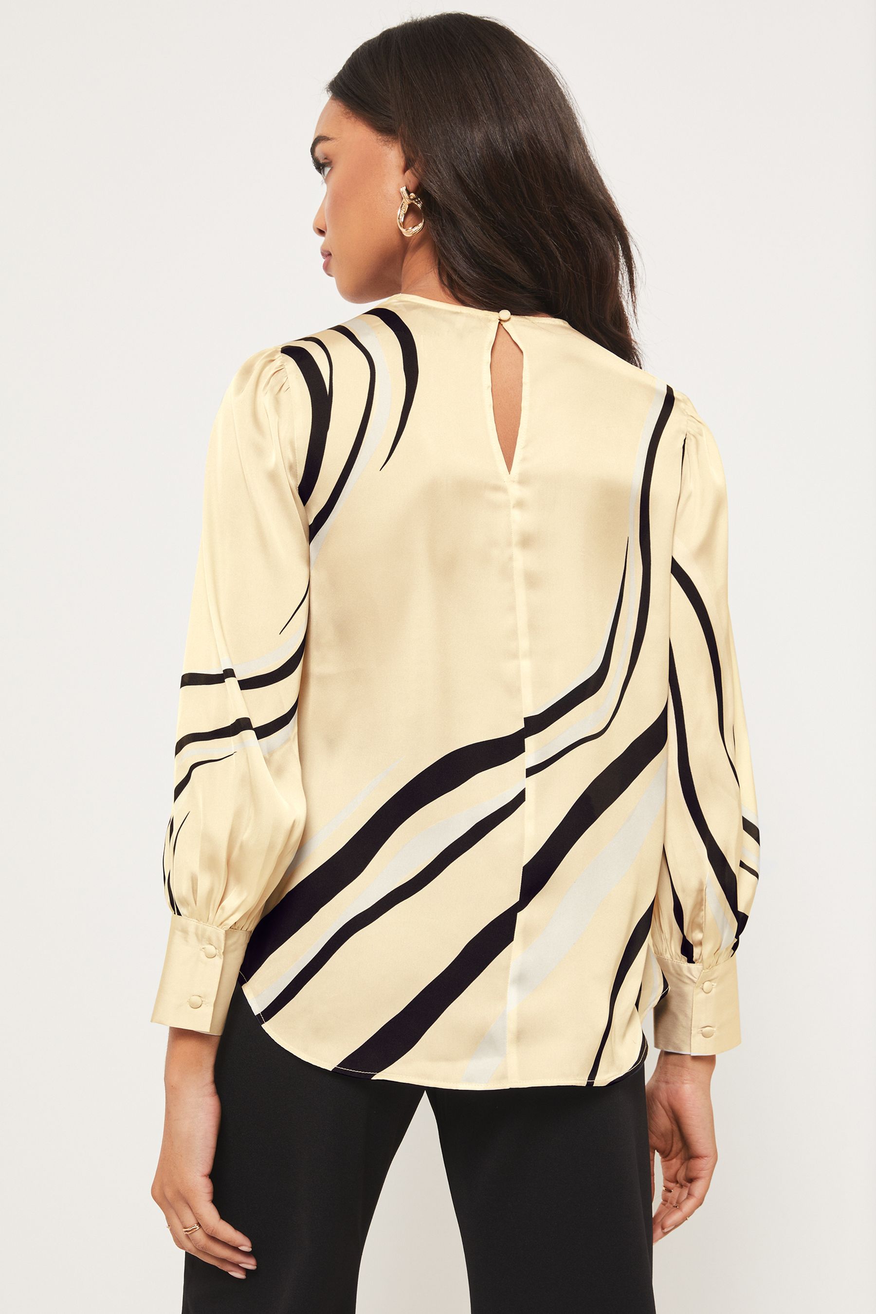 Buy Lipsy Black Abstract Shoulder Button Detail Long Sleeve Top from ...