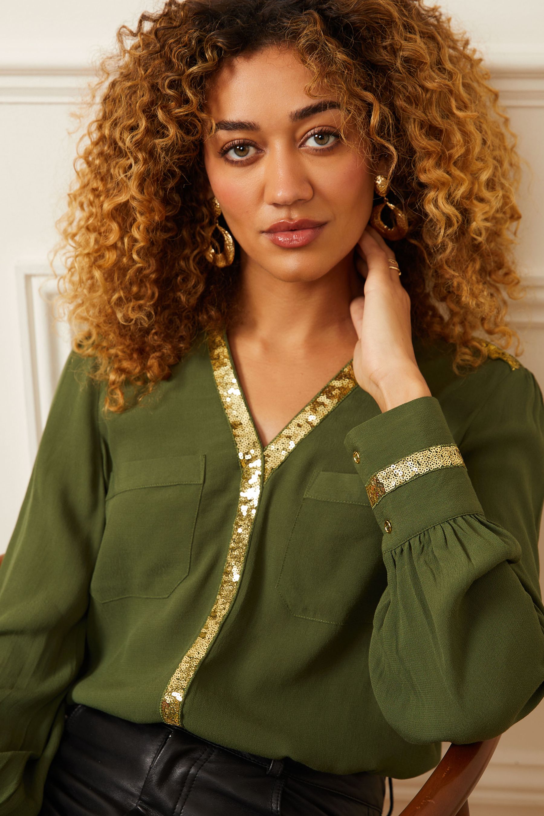 Buy Love And Roses Sequin V Neck Long Sleeve Blouse From Next Lithuania