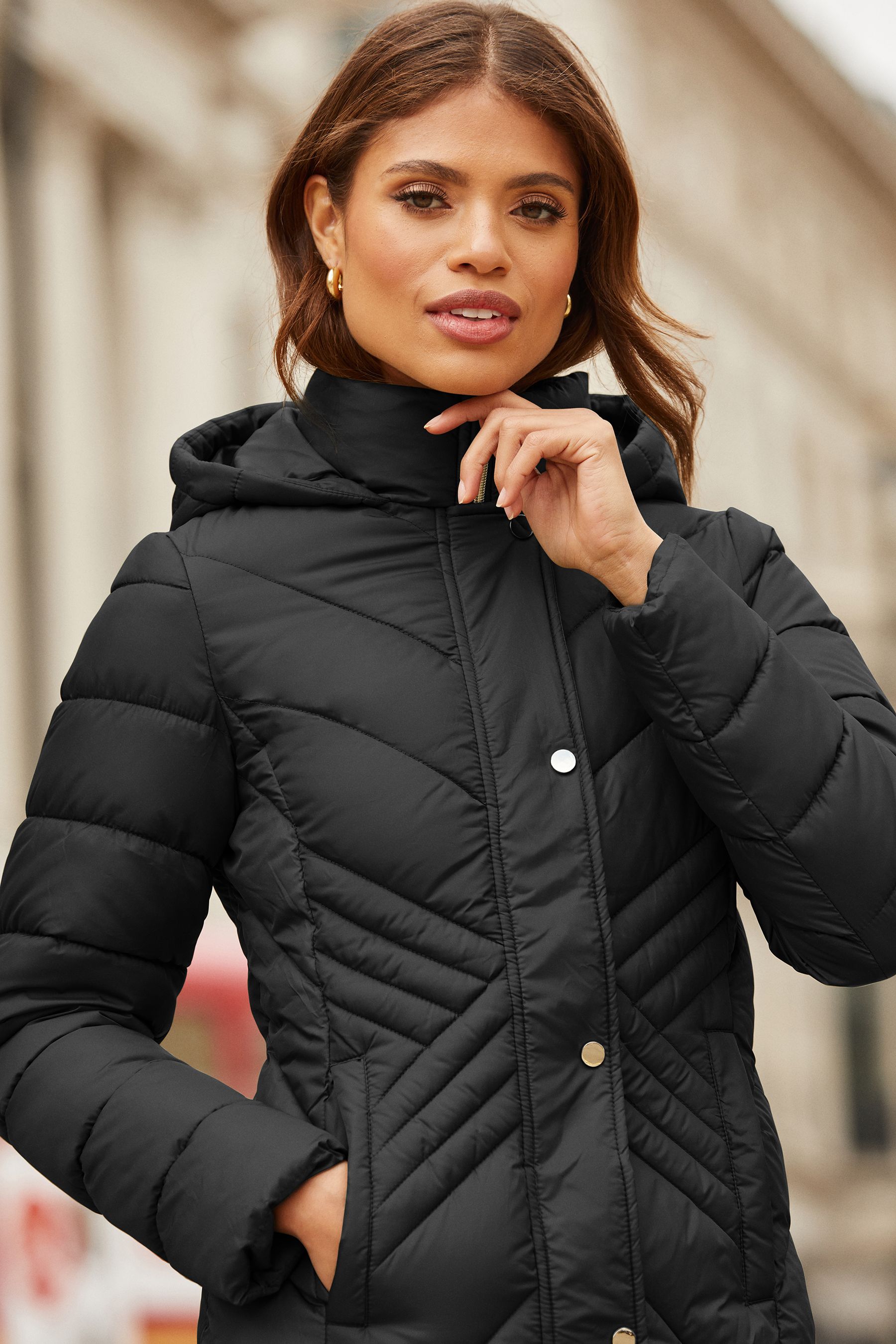 Black bubble coat with hood online