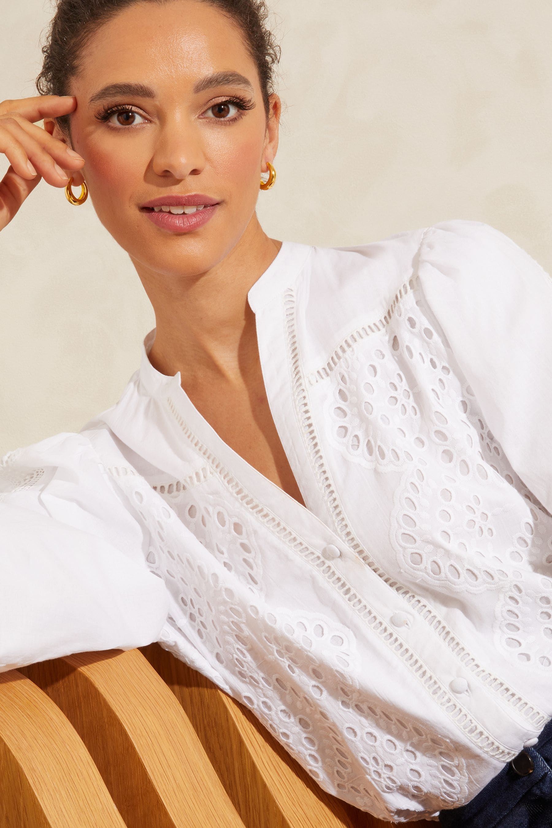 Buy Love & Roses V Neck Broderie Balloon Sleeve Blouse from the Next UK ...