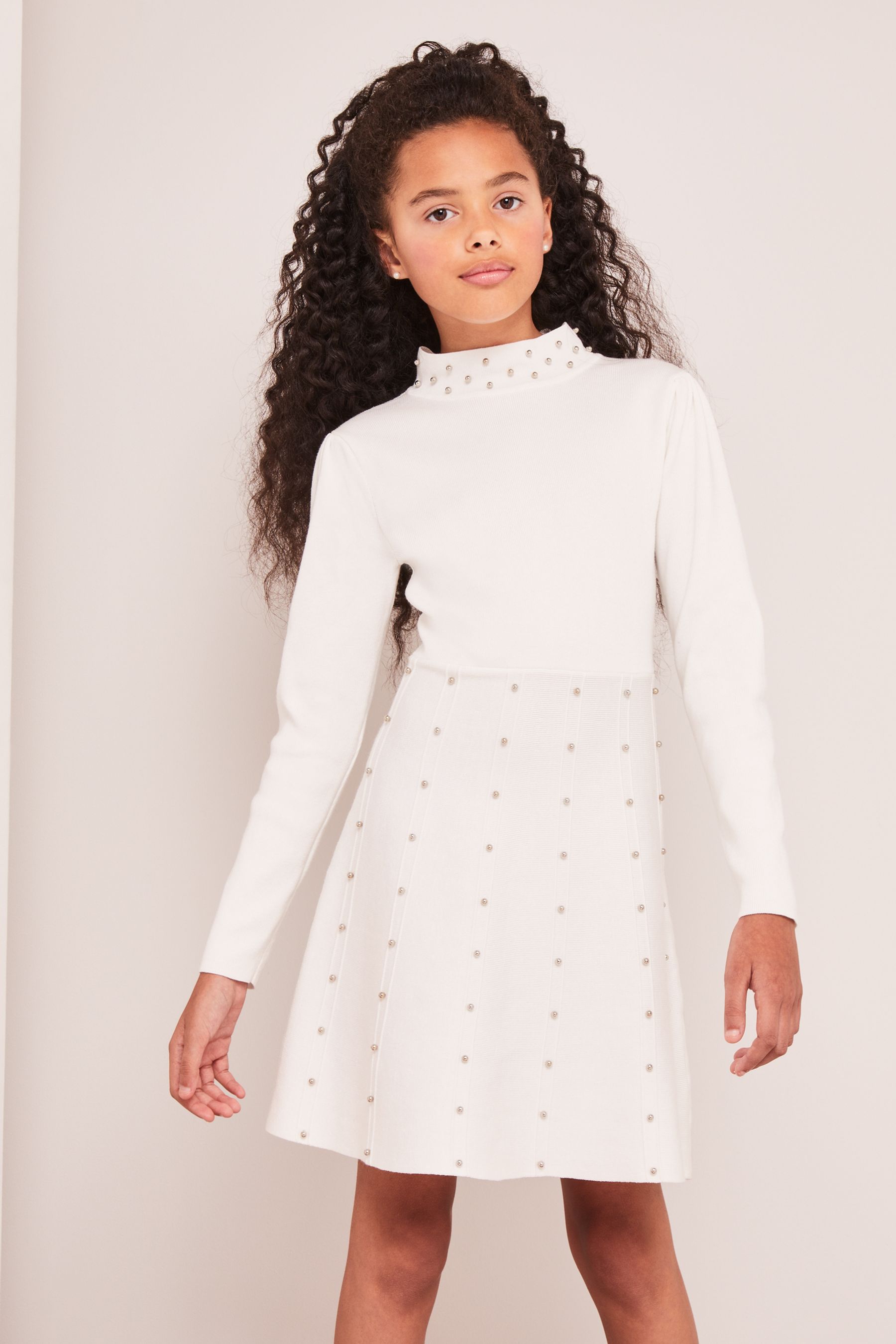 Buy Lipsy Cream Embellished Knitted Dress from Next Ireland