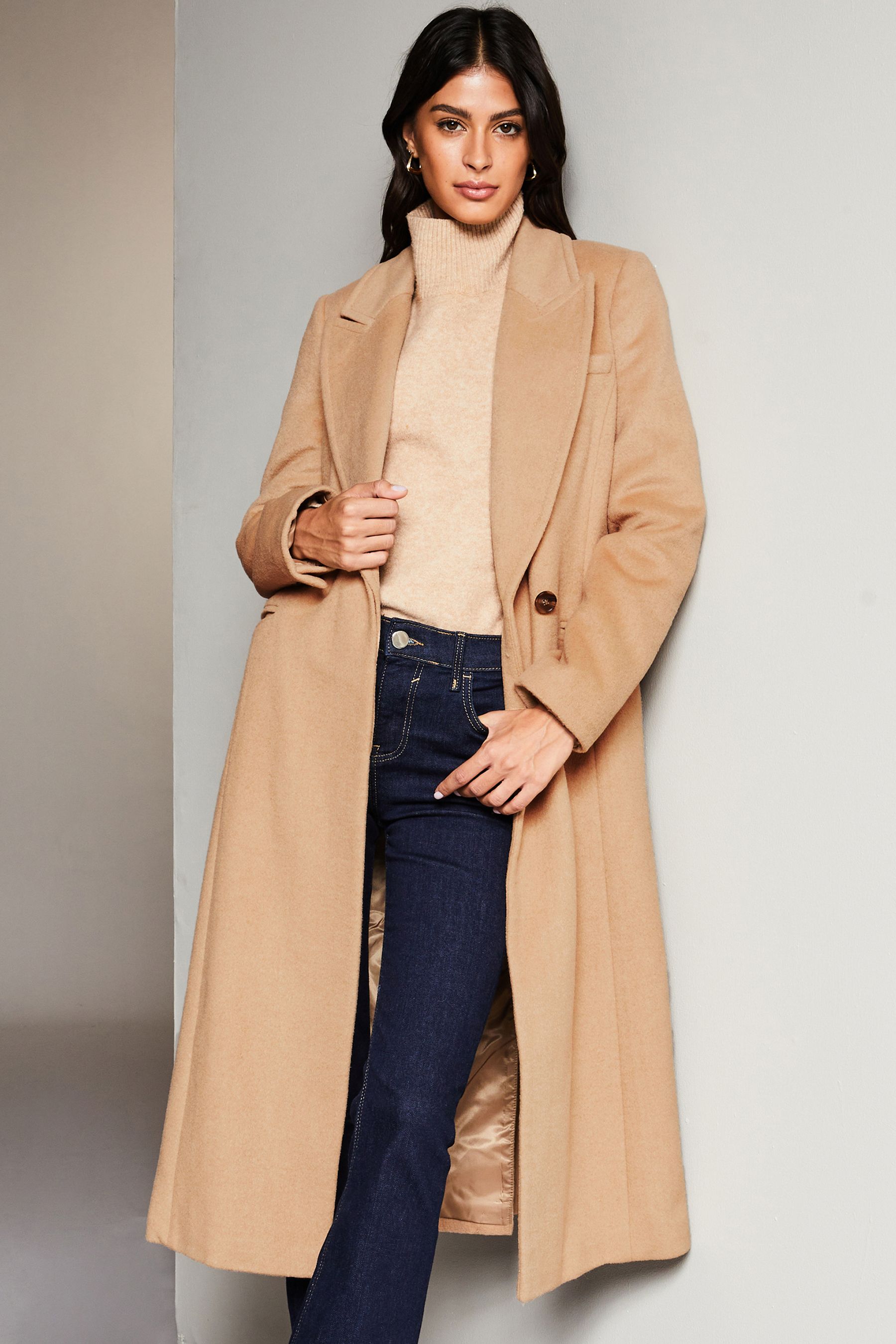 Buy Lipsy Camel Premium Wool Blend Self Tie Wrap Trench Coat from the ...