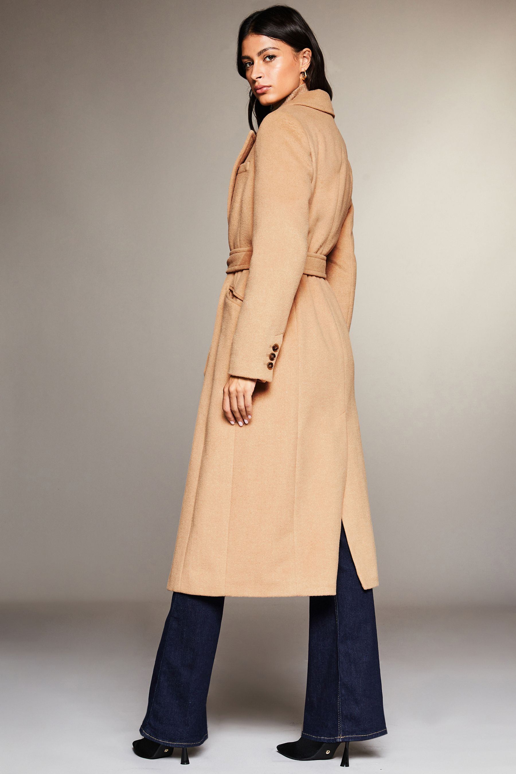 Buy Lipsy Camel Premium Wool Blend Self Tie Wrap Trench Coat from the ...