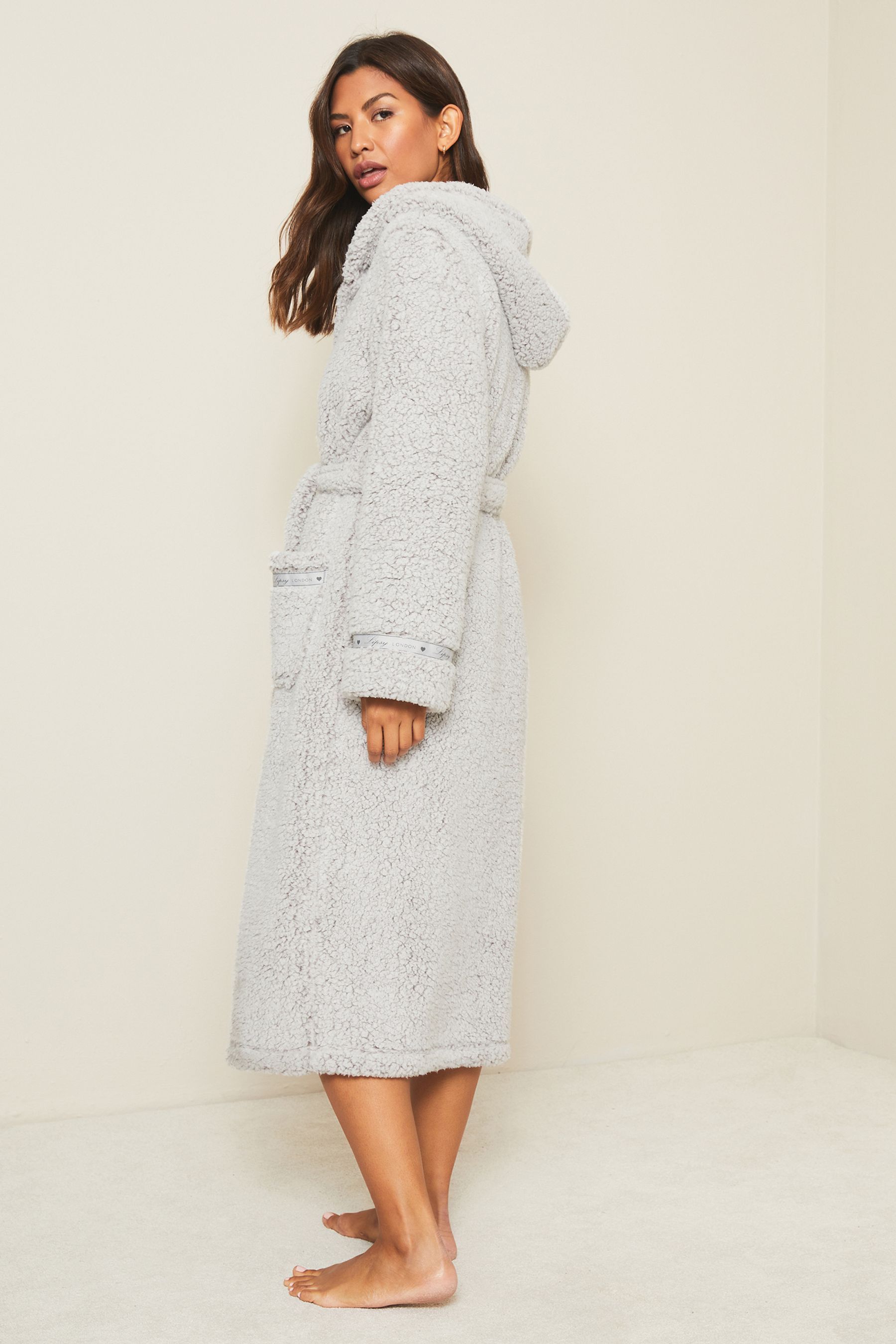 Buy Lipsy Grey Cosy Borg Super Soft Dressing Gown from the Next UK ...