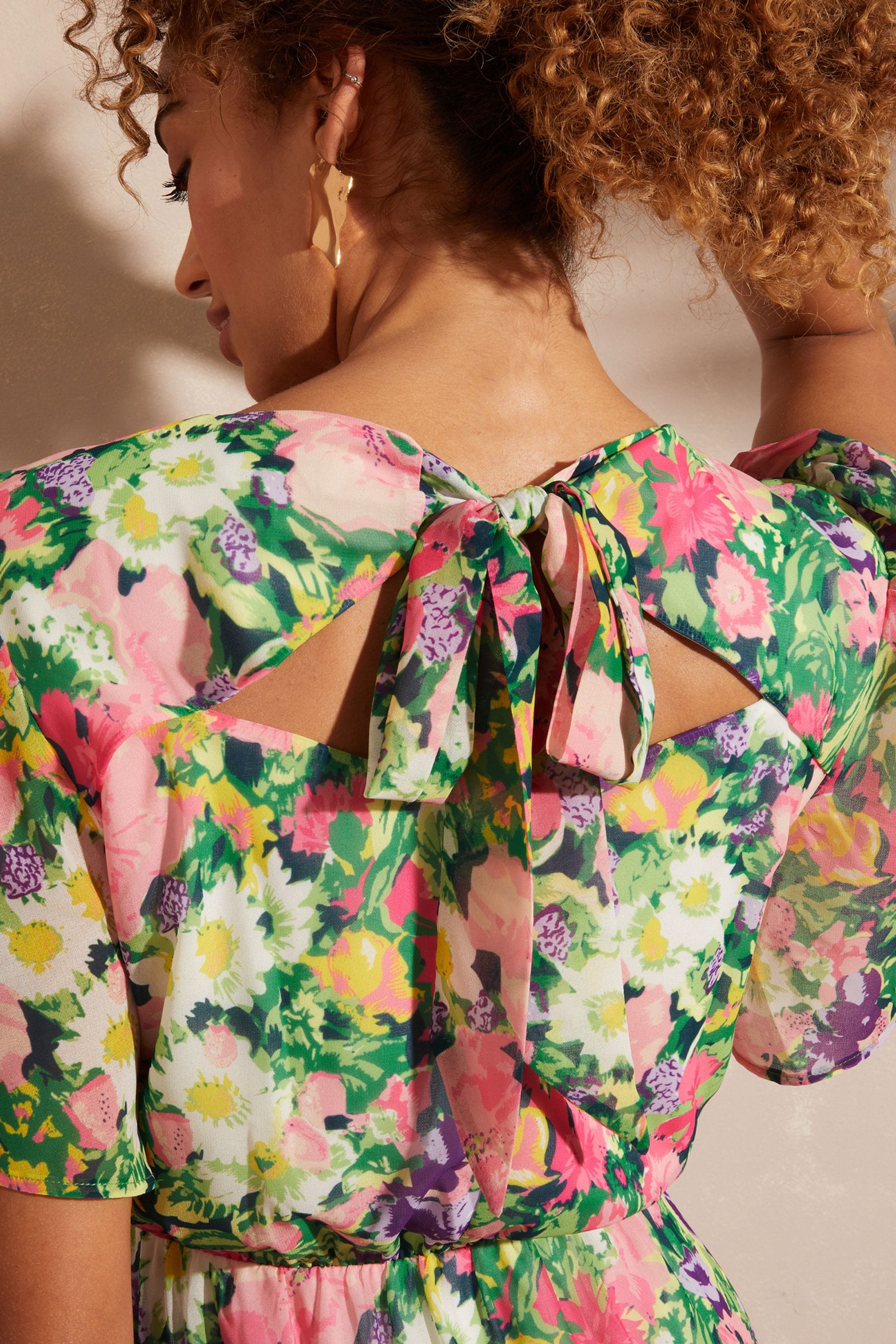 Buy Love & Roses Ivory Floral Printed Flutter Sleeve Tiered Ruffle Midi ...