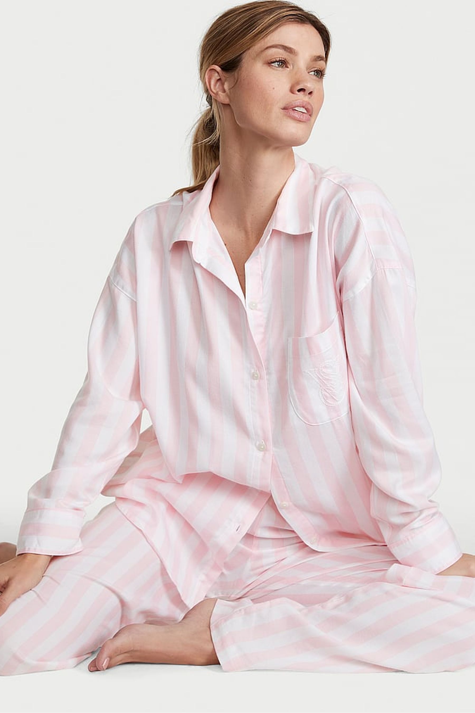 Buy Victoria's Secret Pretty Blossom Pink Stripe Modal Long Pyjama Set ...