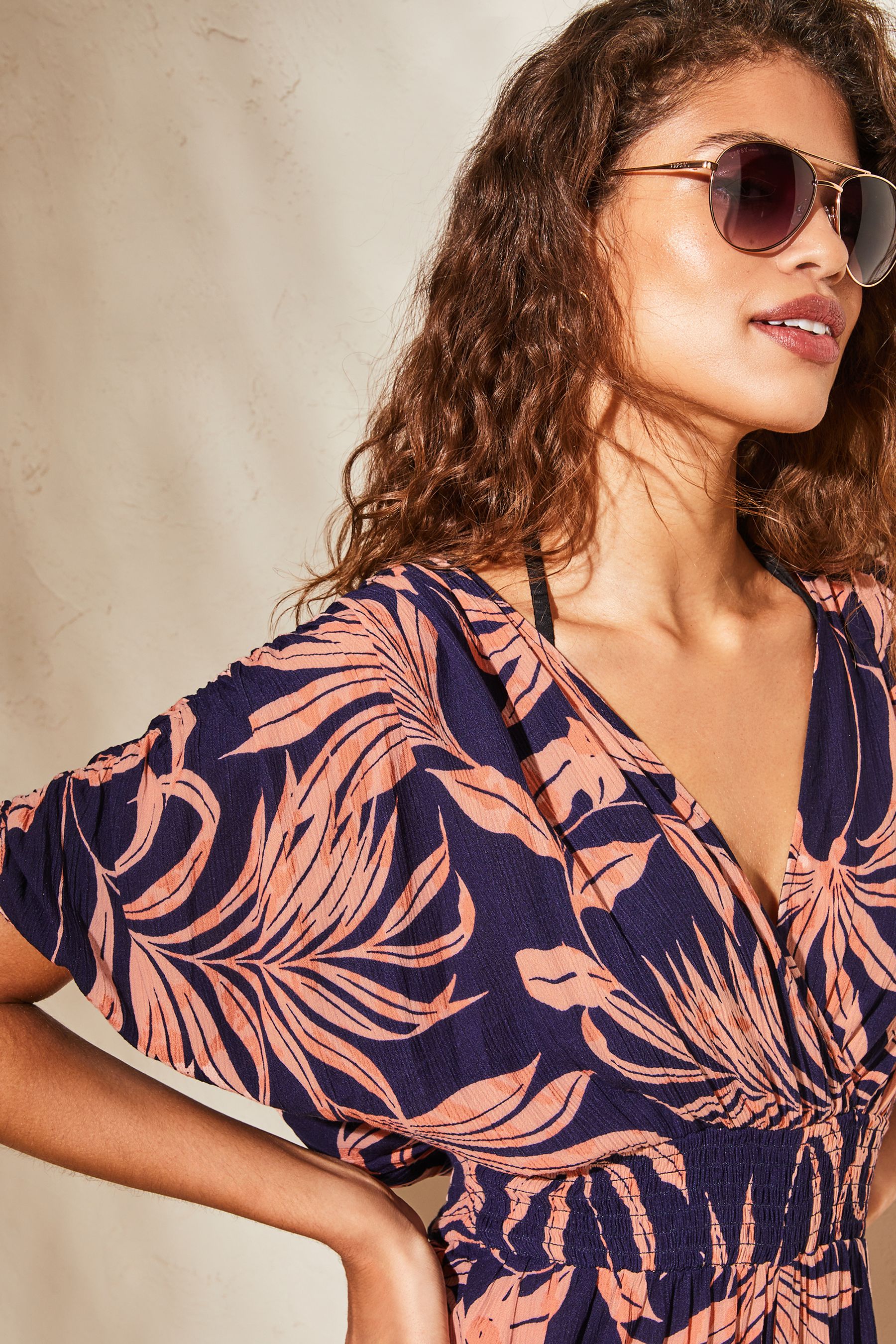 Buy Lipsy Navy Palm Print V Neck Wrap Holiday Playsuit From The Next Uk