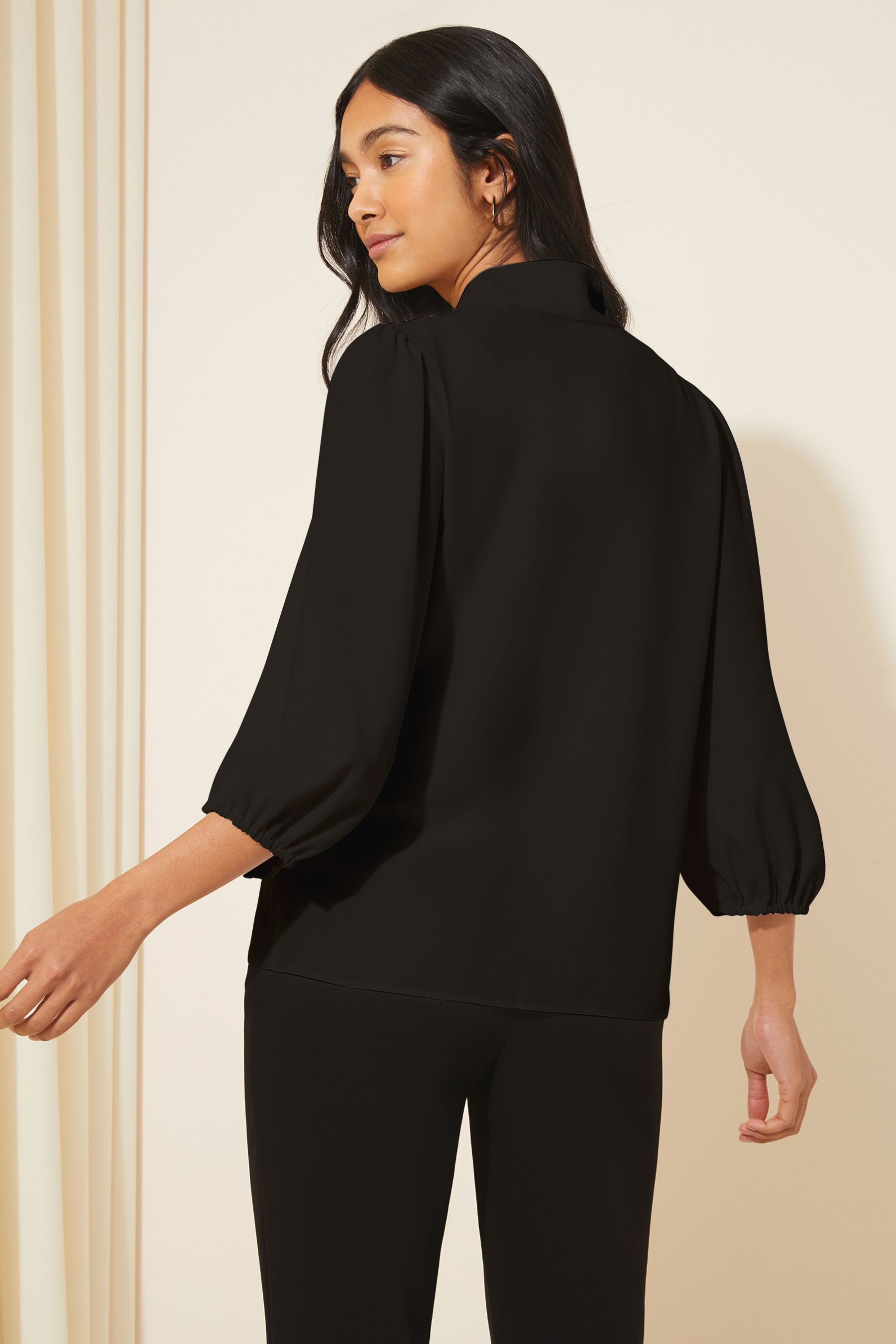 Buy Friends Like These Black V Neck Bow Front 3/4 Sleeve Blouse from ...
