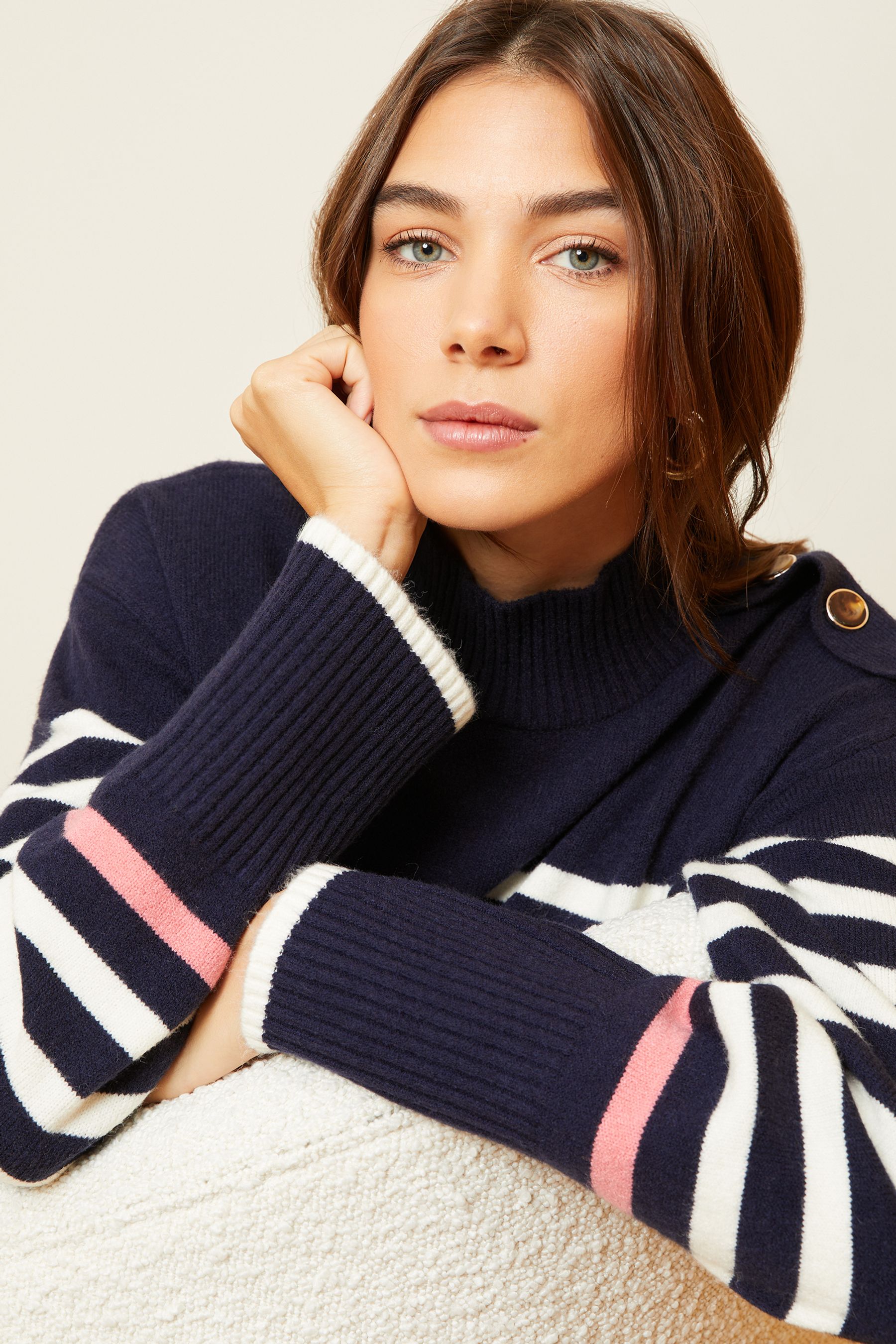 Buy Love & Roses Navy Blue Cosy Funnel Neck Button Shoulder Knitted ...