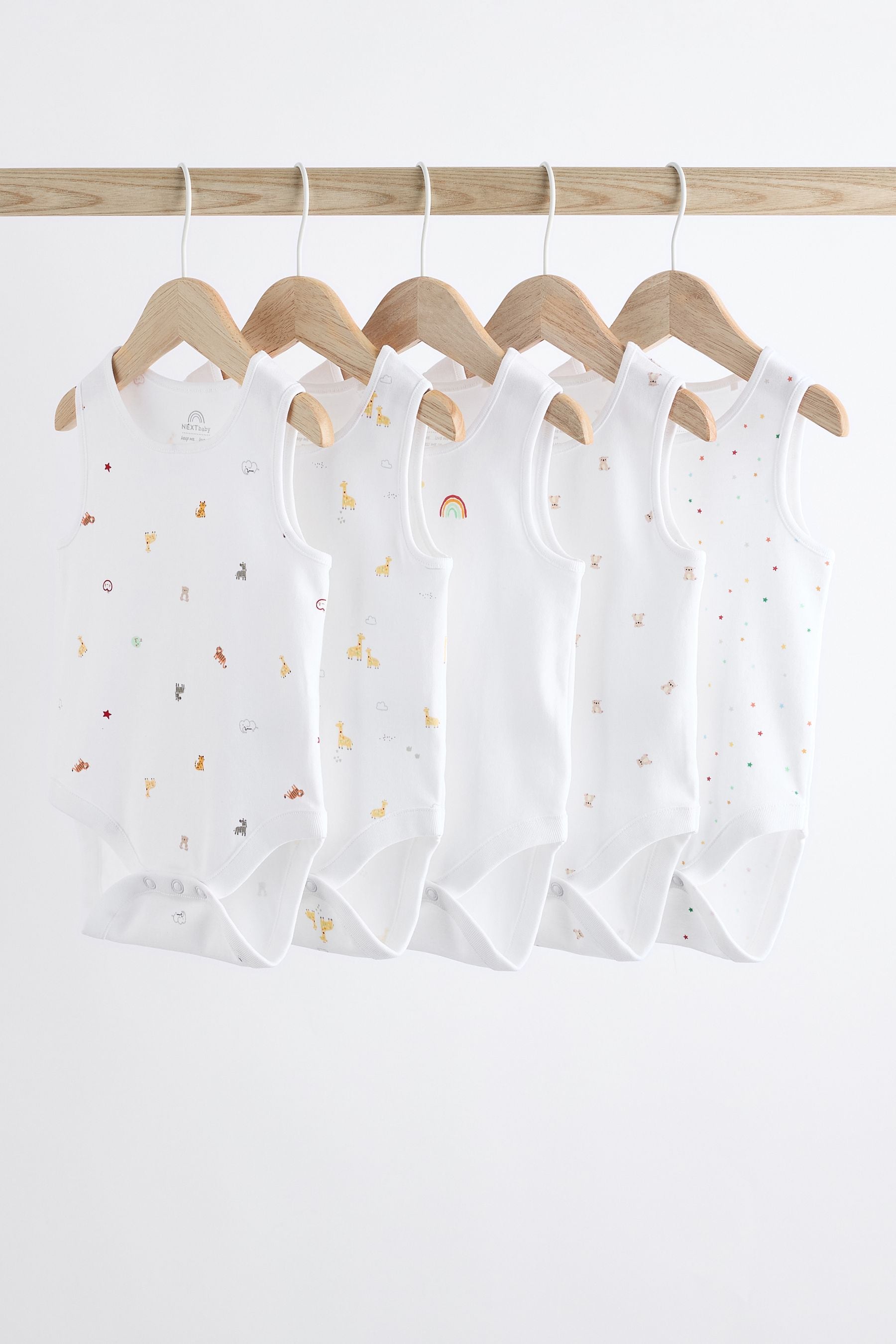 White Vest Baby Bodysuits 5 Pack